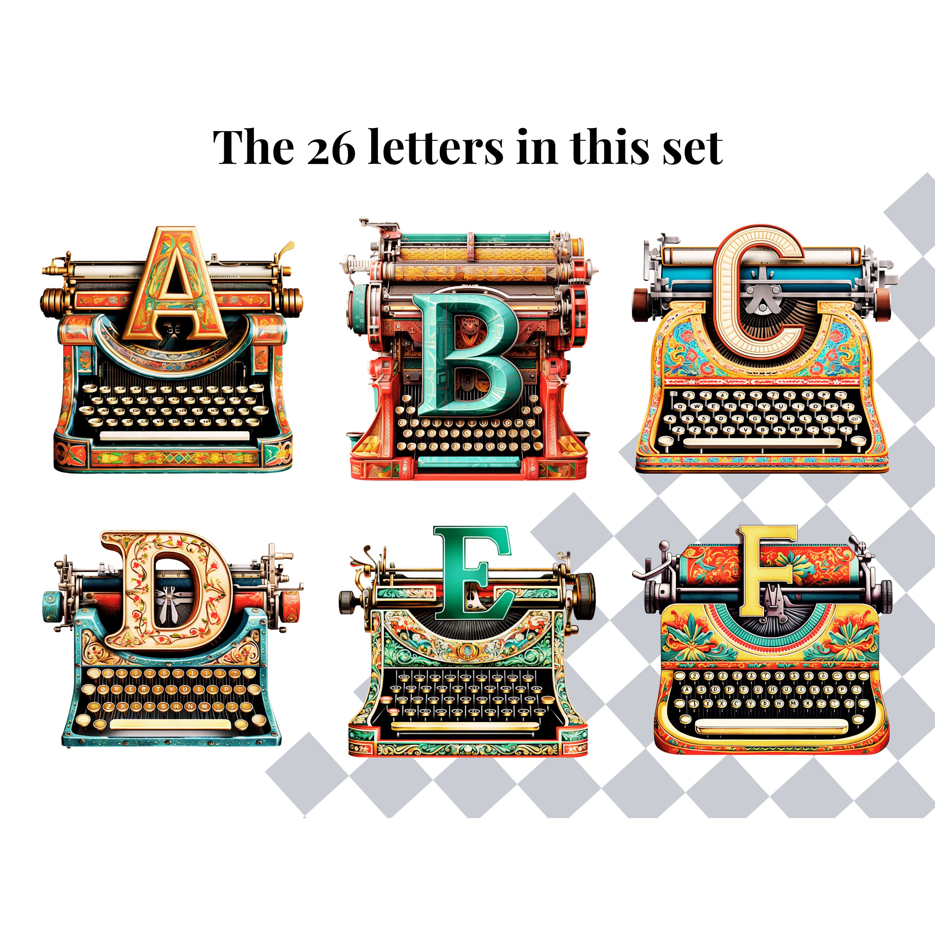 Typewriter Clipart A-Z Alphabet PNG | Retro Decorative Letters ...