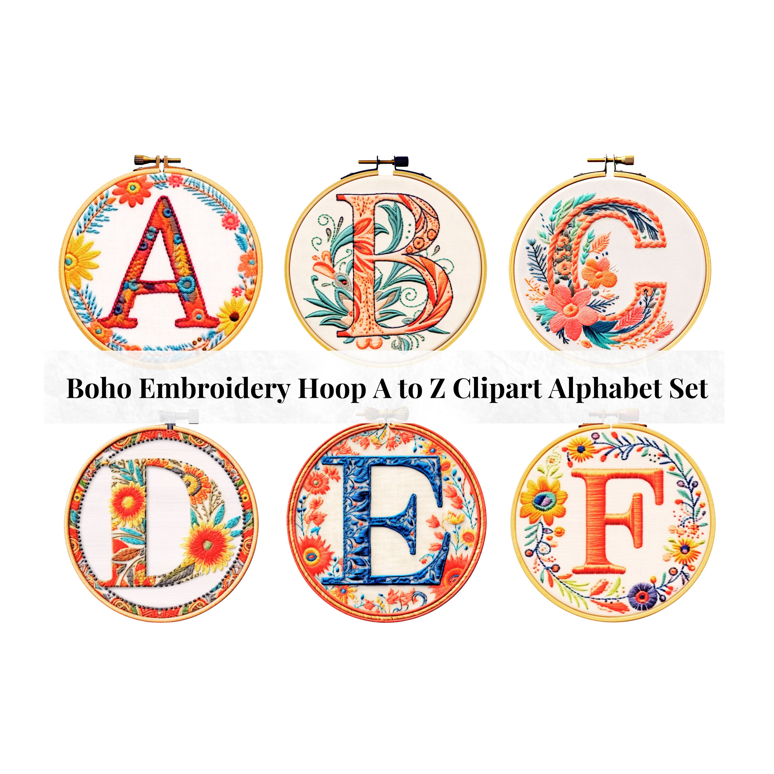 Boho Floral Clipart Alphabet Letters PNG Files for Flower Digital ...