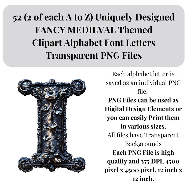 Fancy Medieval Castle Alphabet Letters for Printable and Digital Design ...