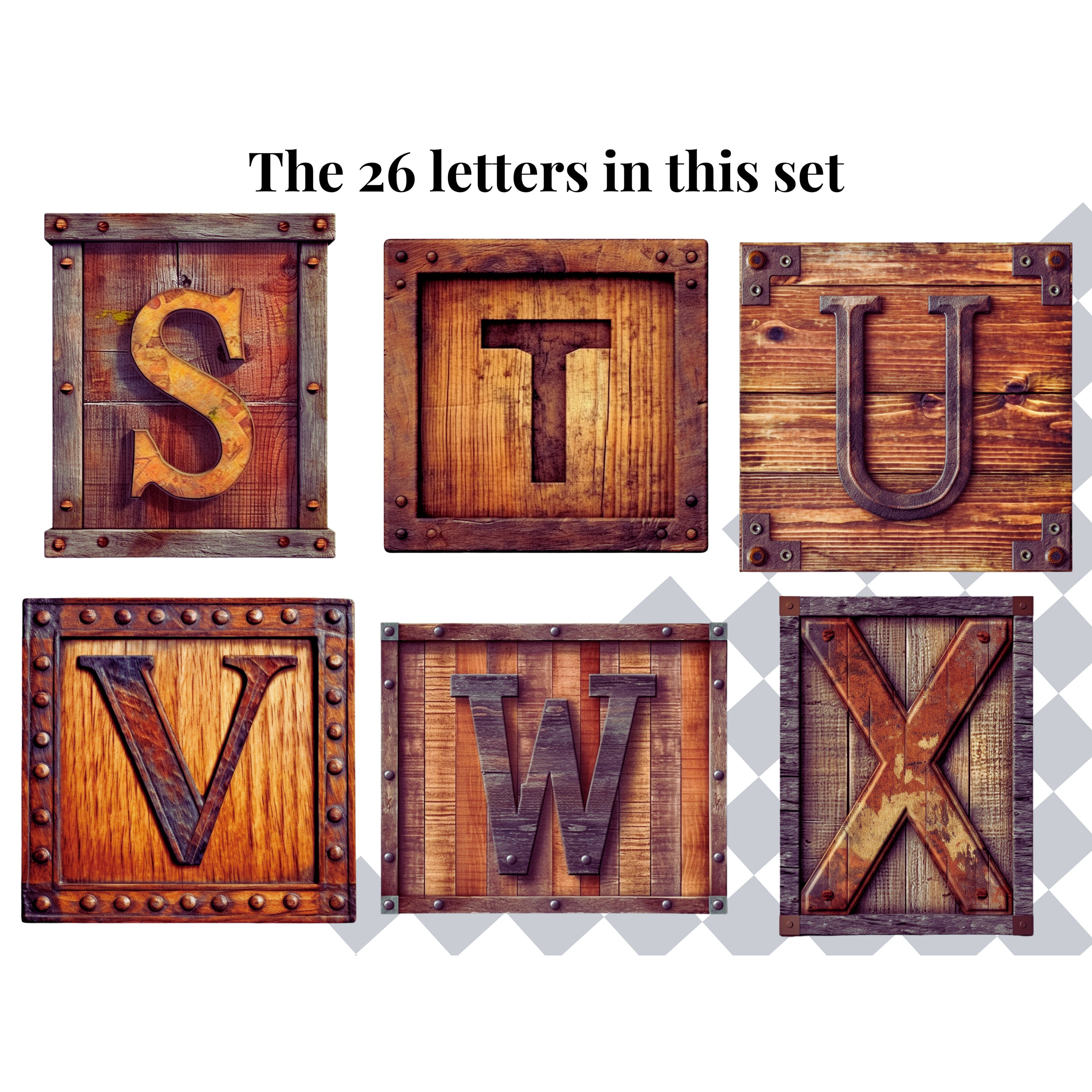 Rustic Clipart Alphabet Letters PNG Files for Instant - Etsy