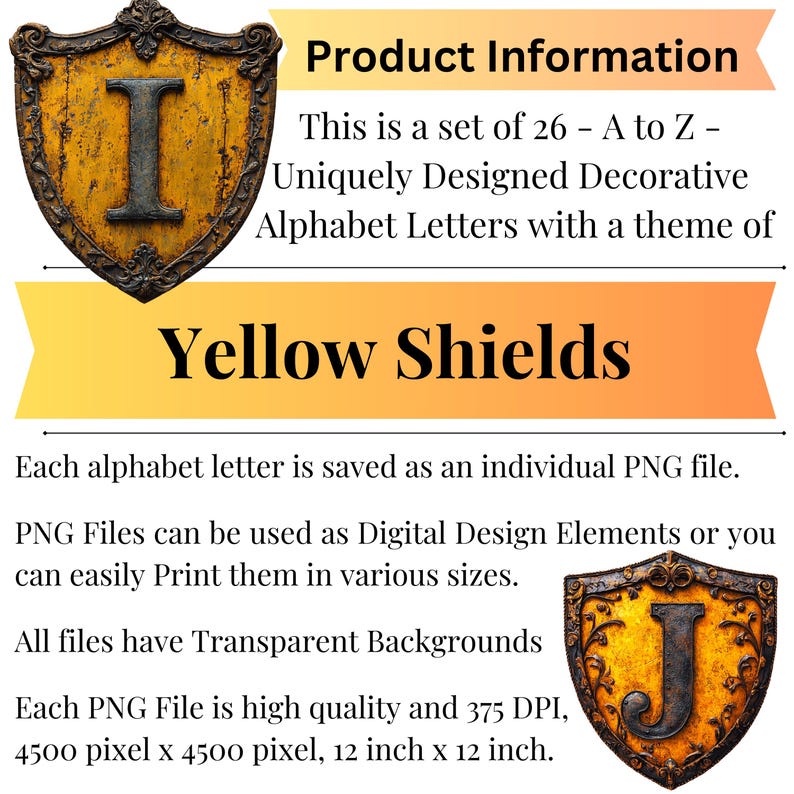 Shield PNG Clipart Alphabet Letters | Yellow Medieval Font | Fantasy ...