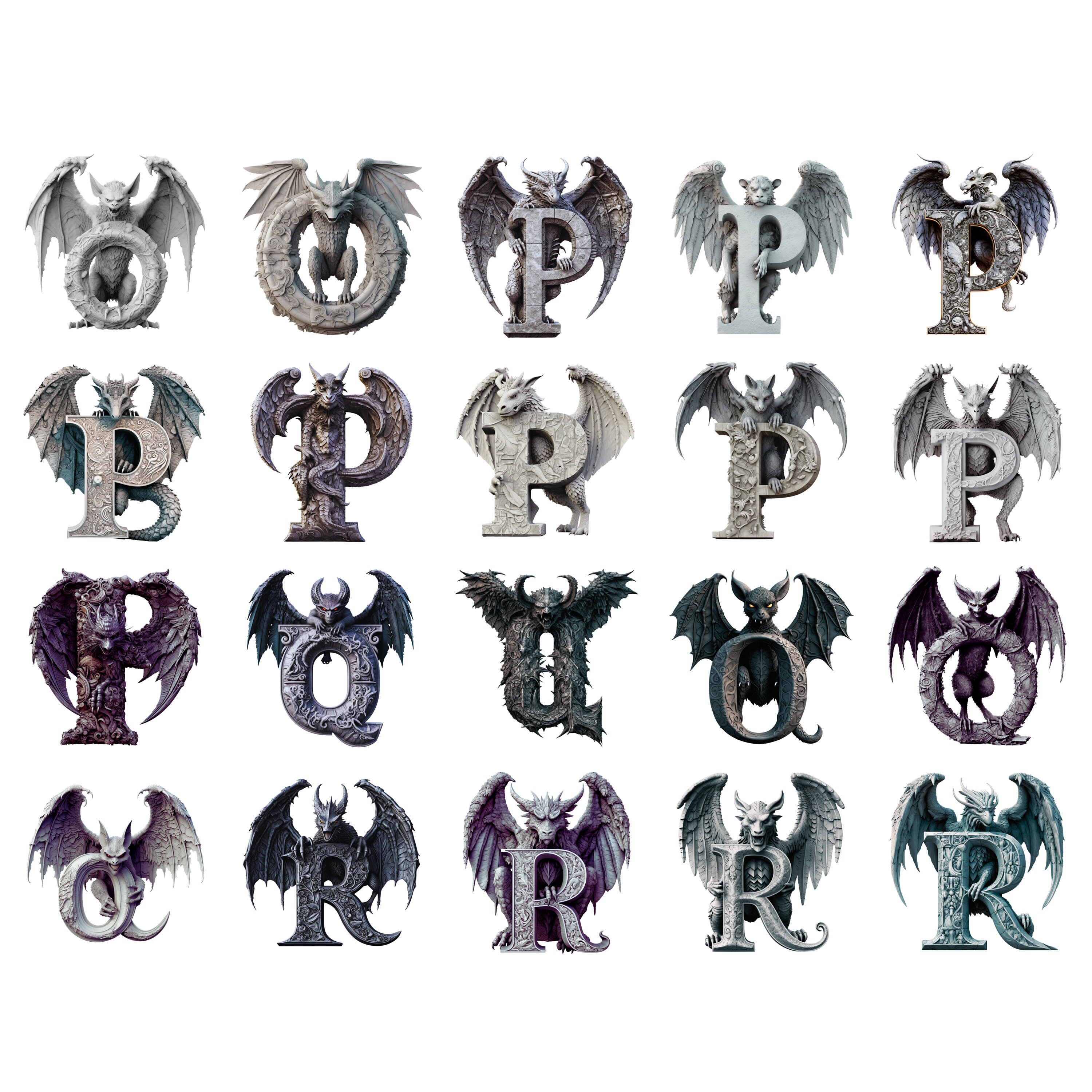 Halloween Gargoyle Clipart Alphabet Letters for Digital Download ...