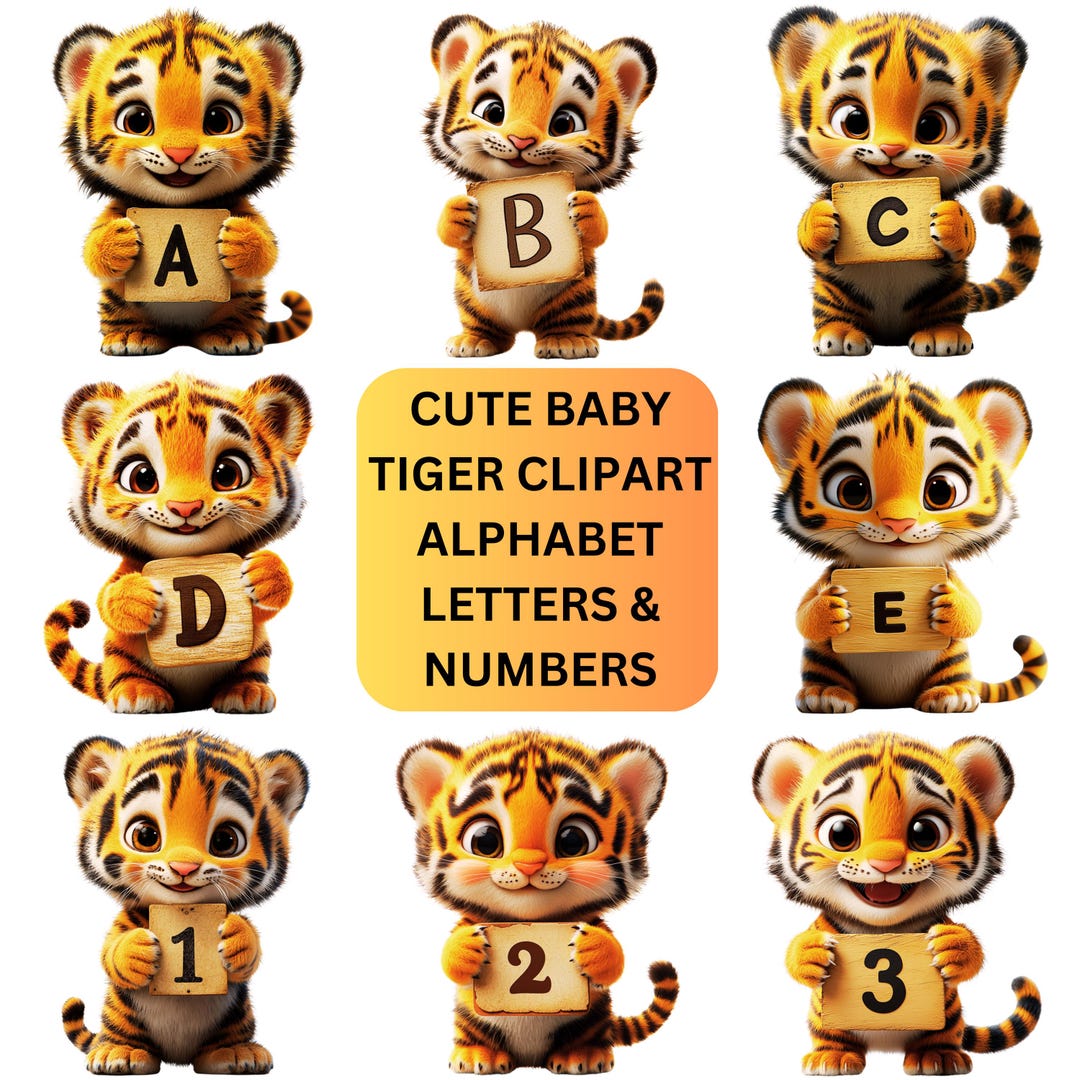 Cute Baby Tiger Clipart Animal Letters and Numbers for Printable ...