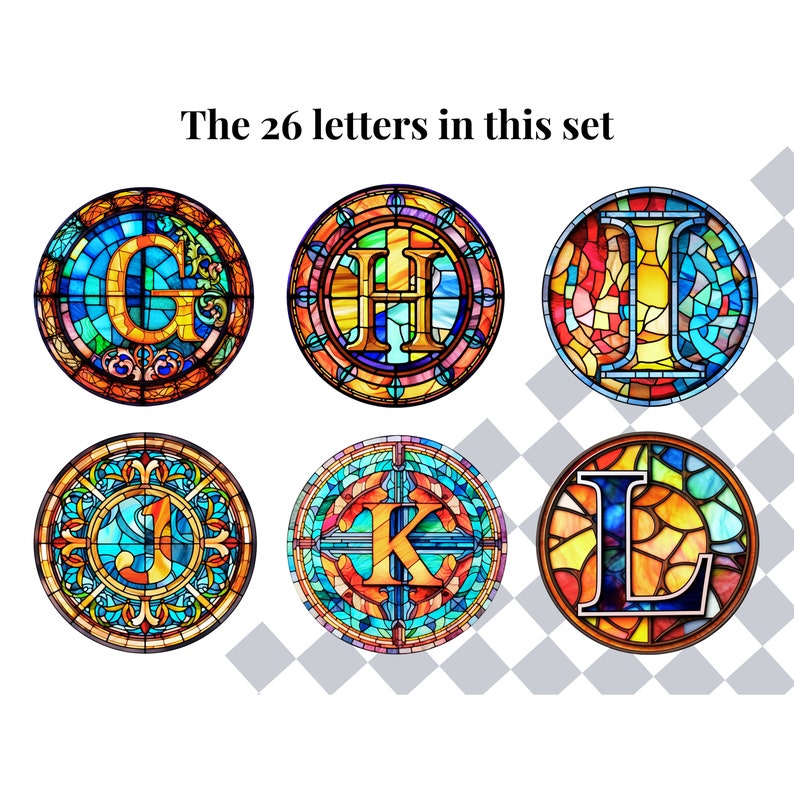 Stained Glass Alphabet Clipart: Vintage Ephemera PNG Letters (digital ...
