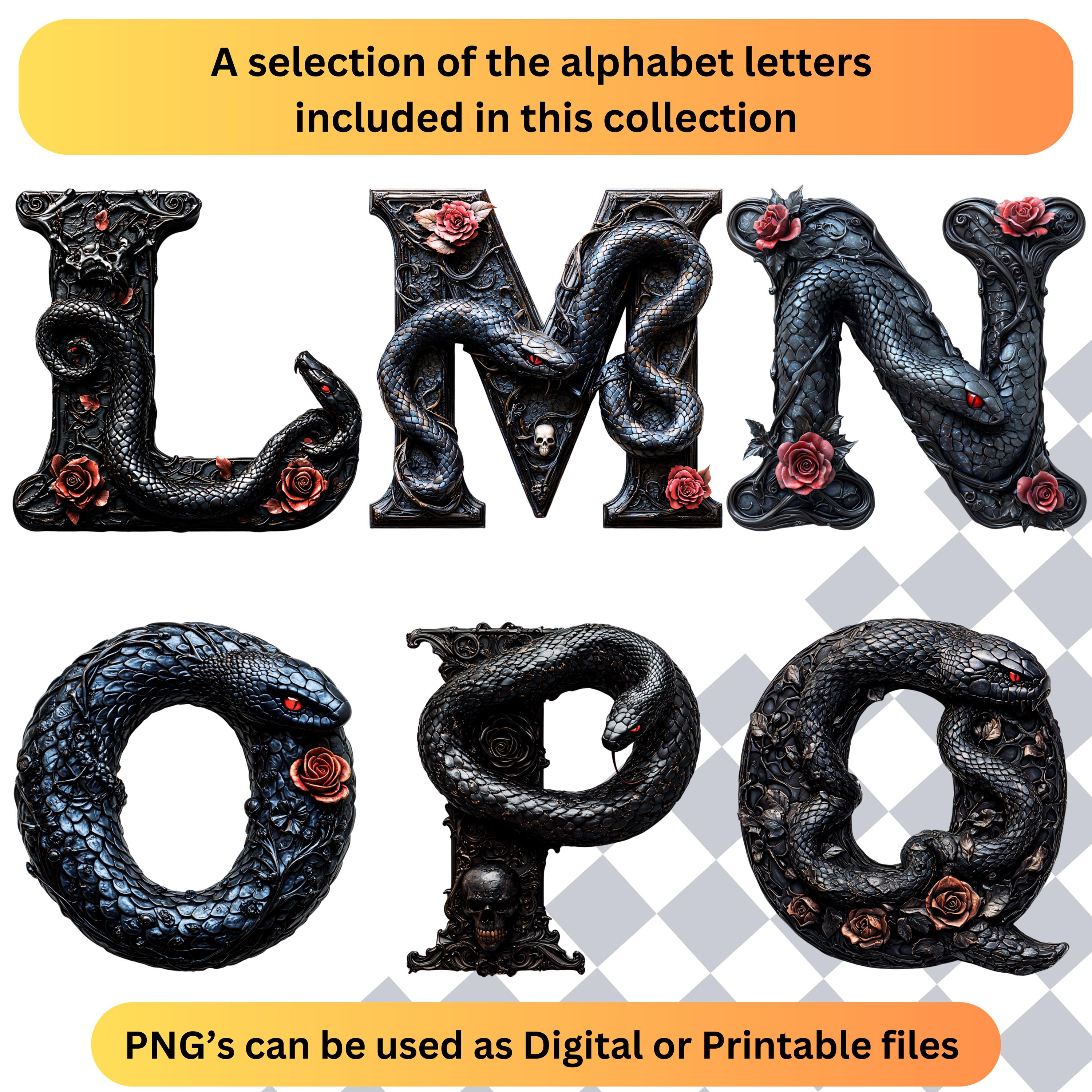 Snake Clipart Alphabet Letters | Gothic Fonts PNG | Decorative Animal ...
