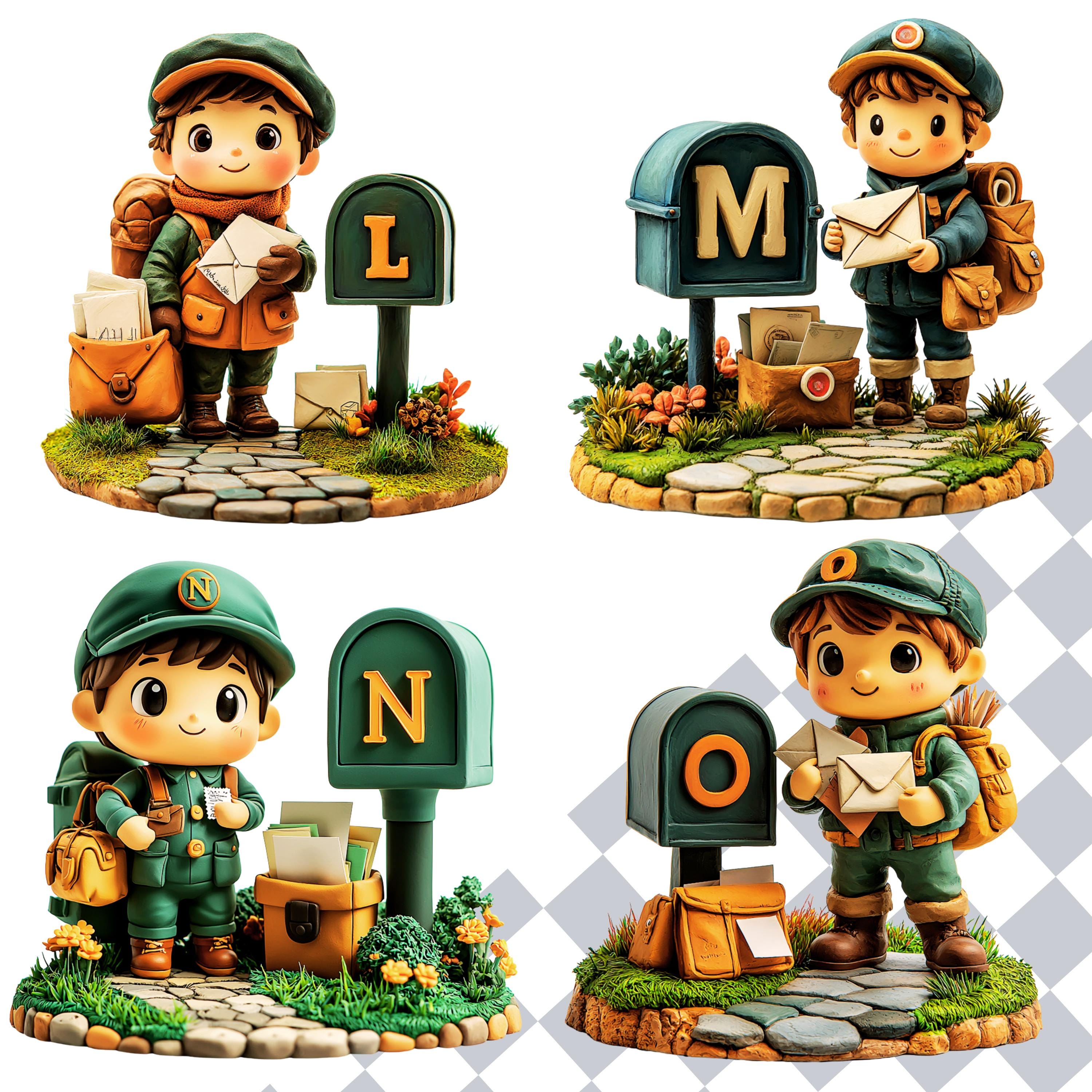 Postman Clipart Alphabet Letters, PNG Postal Worker Cute Alphabet Font ...