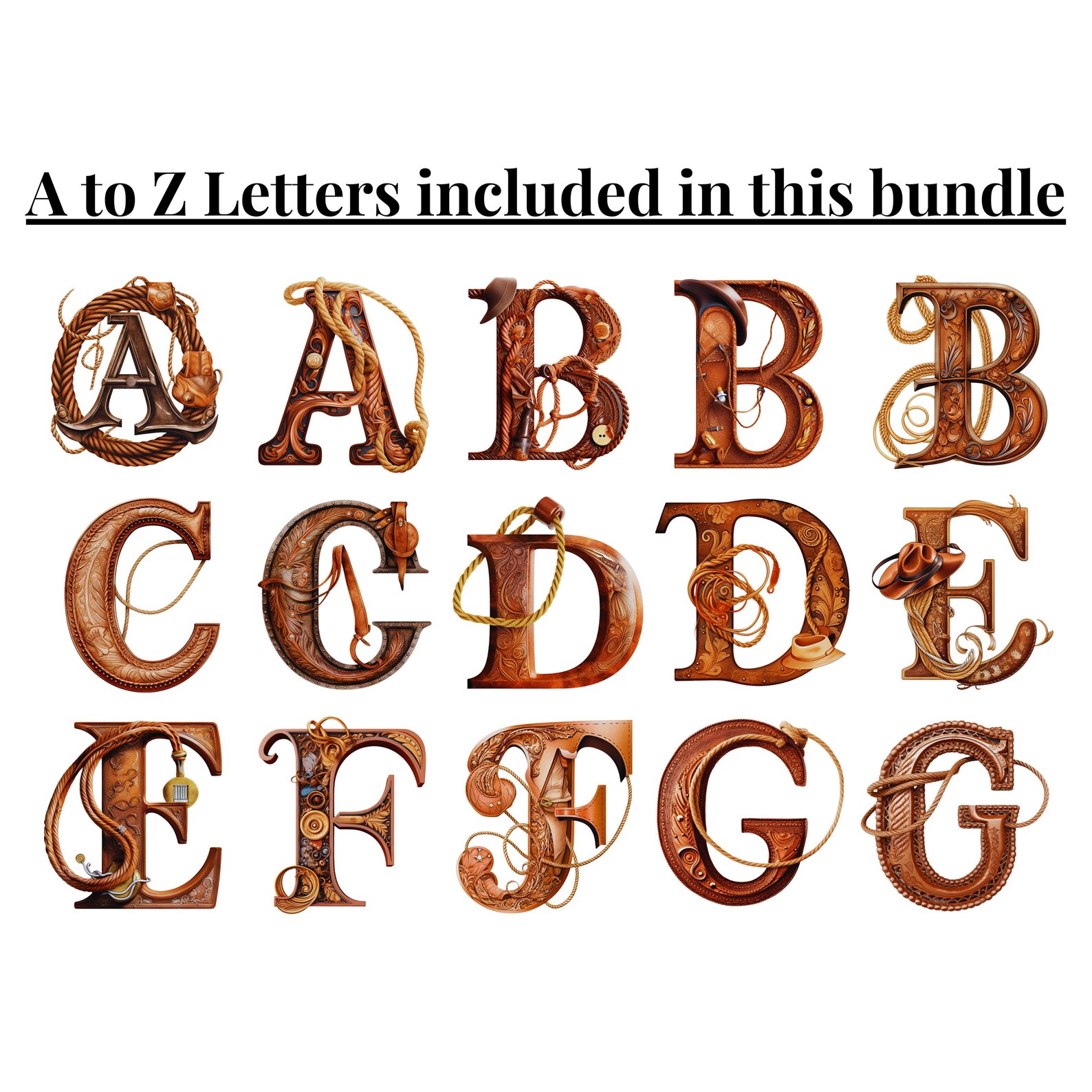 Western Font Clipart: A-Z Alphabet PNG Files (digital Download) - Etsy