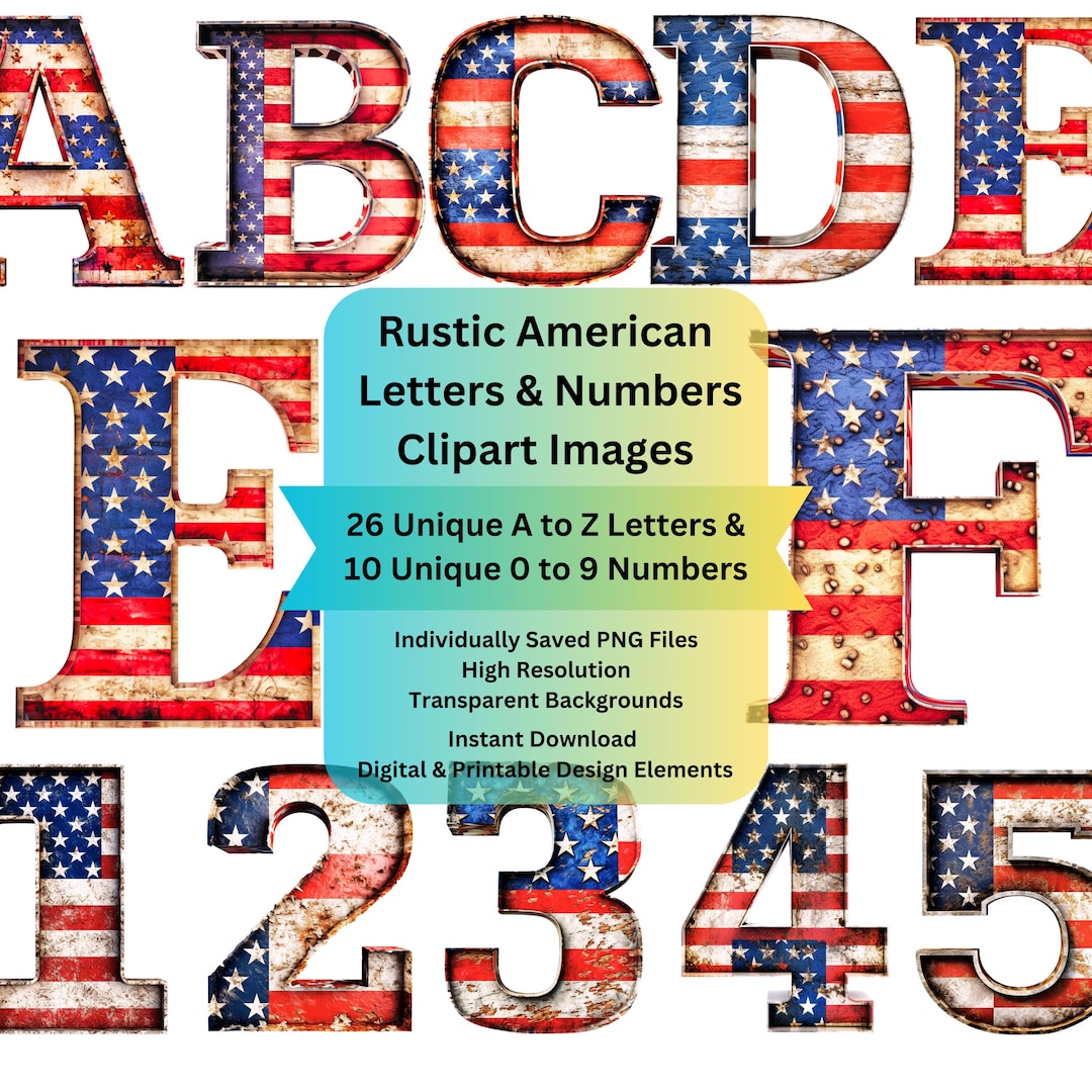 Rustic American Flag Letters PNG, USA Alphabet Sublimation Bundle ...