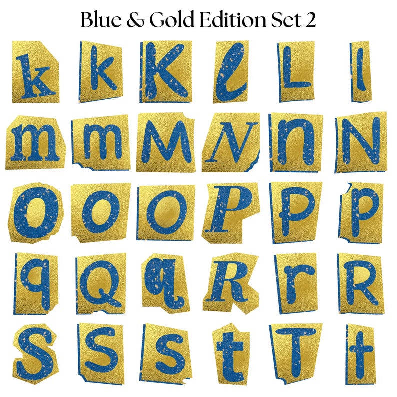 Luxe Ransom Alphabet PNG – Gold & Blue Letters, Cut Out Typography, 210 ...