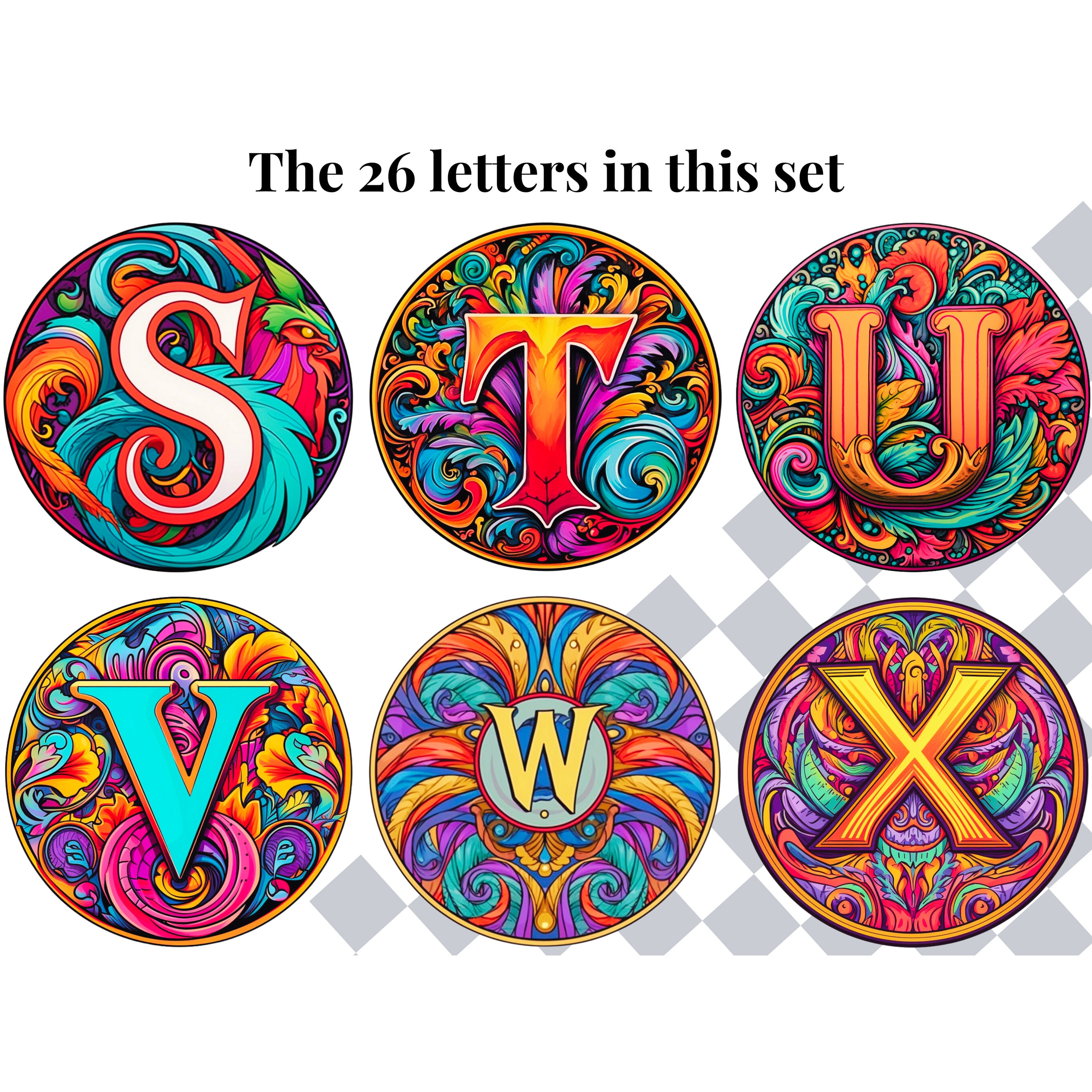 Clipart Alphabet Letters PNG Files for Boho Mardi Gras Digital Download ...