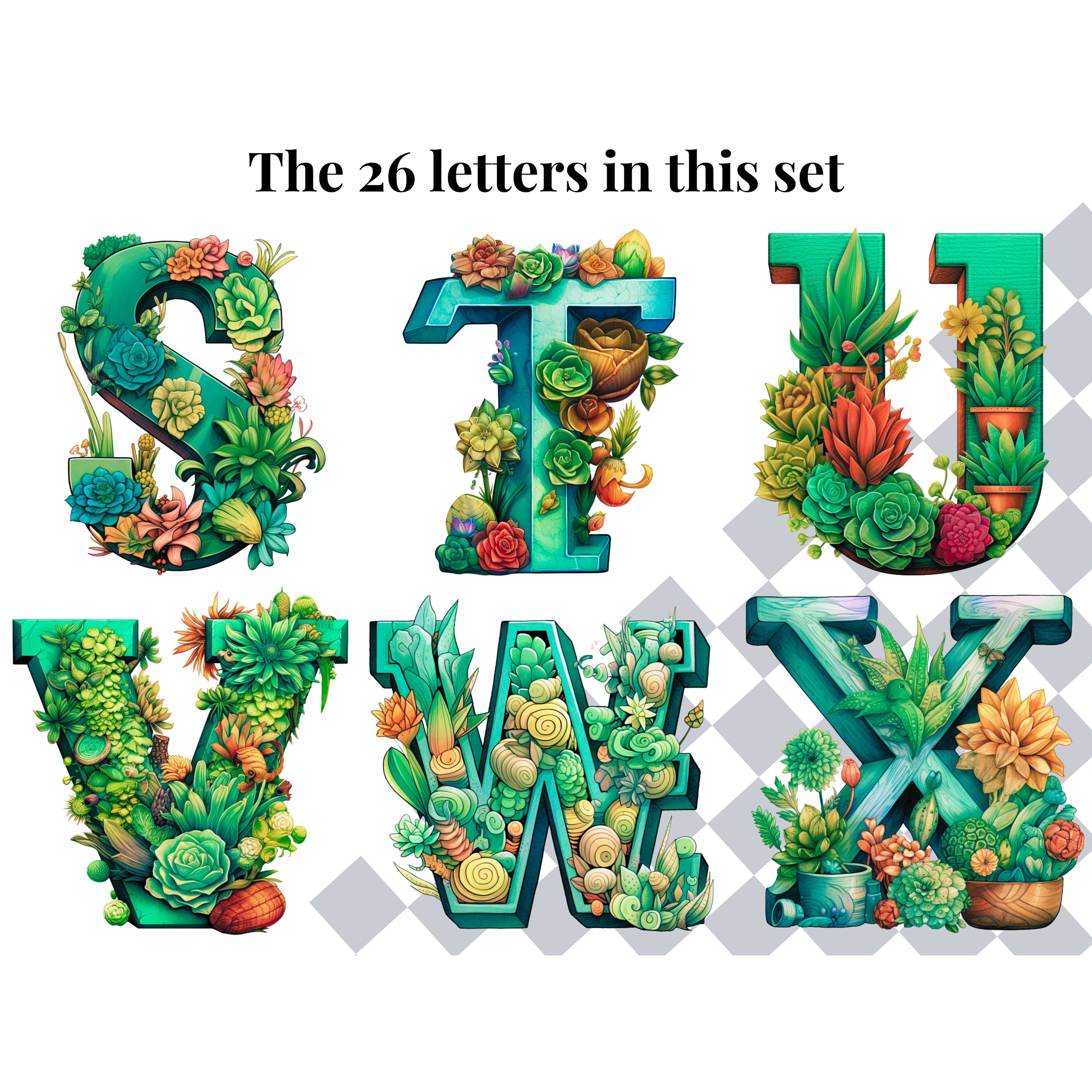 Succulent Clipart Alphabet Letters PNG Files for Cactus Digital ...