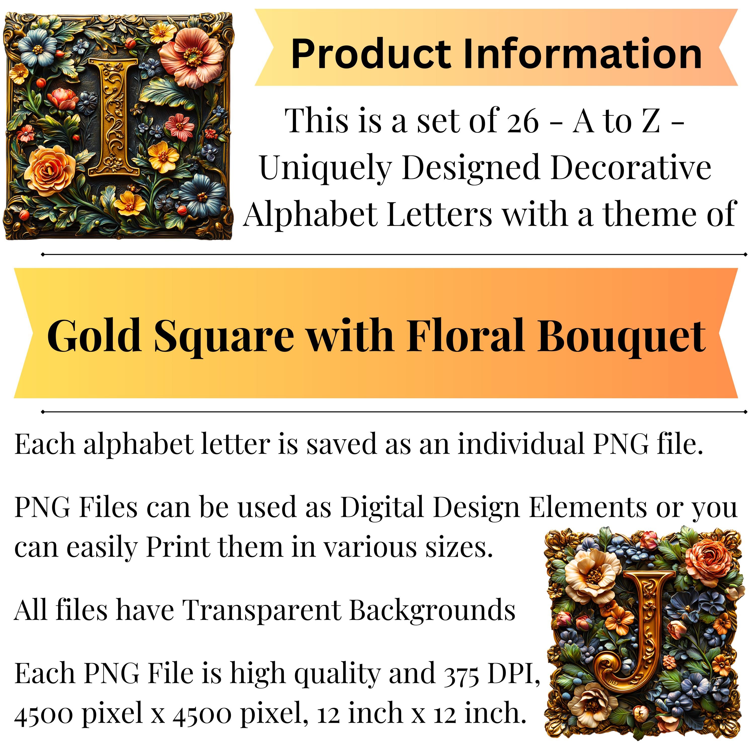 Floral Alphabet Clipart: Gold Flower Letters, Vintage Scrapbook ...