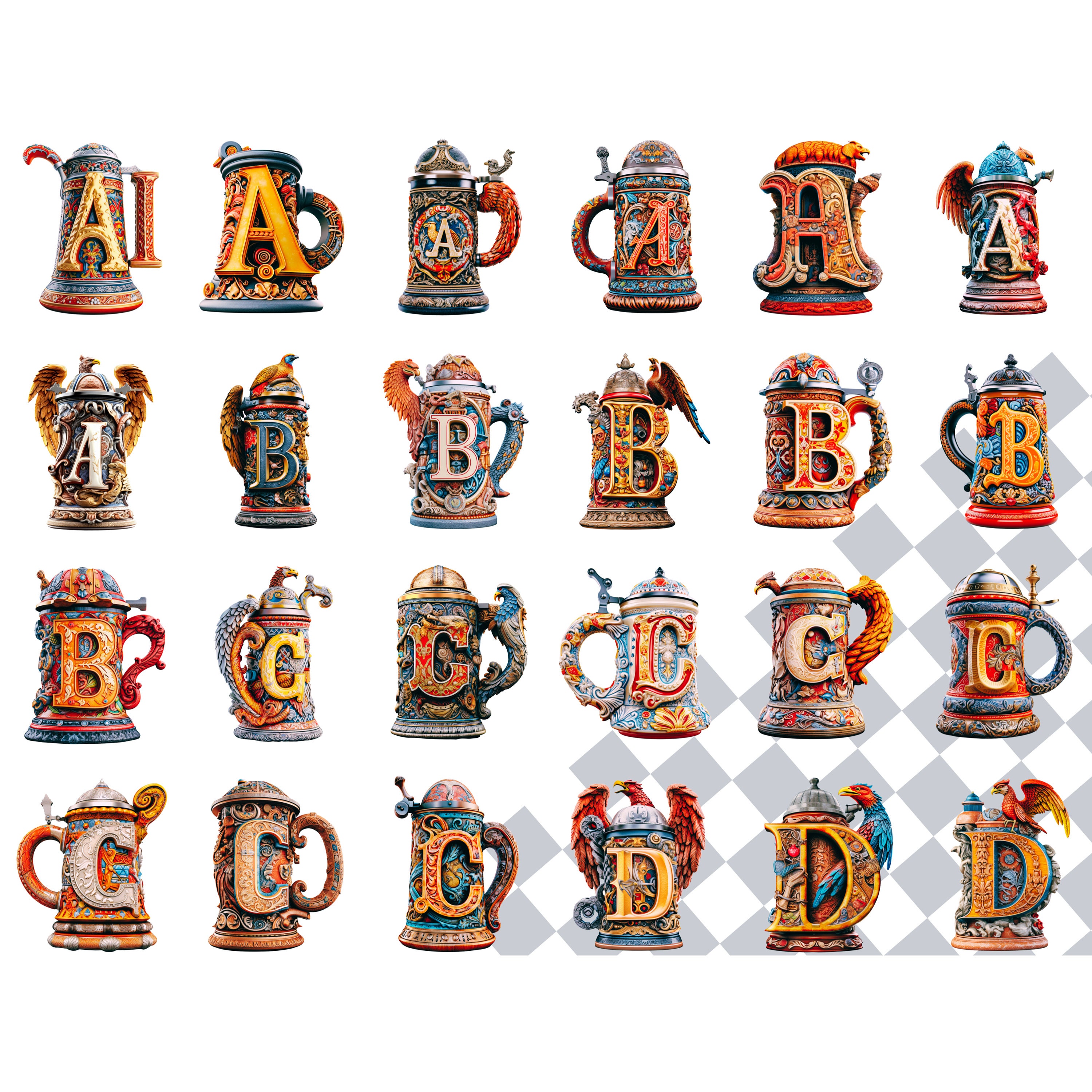 Beer Stein Clipart Alphabet Letters PNG Files for Oktoberfest Digital ...