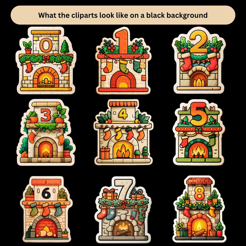 Christmas Fireplace Clipart Alphabet Letters, Numbers & Words | Cute ...