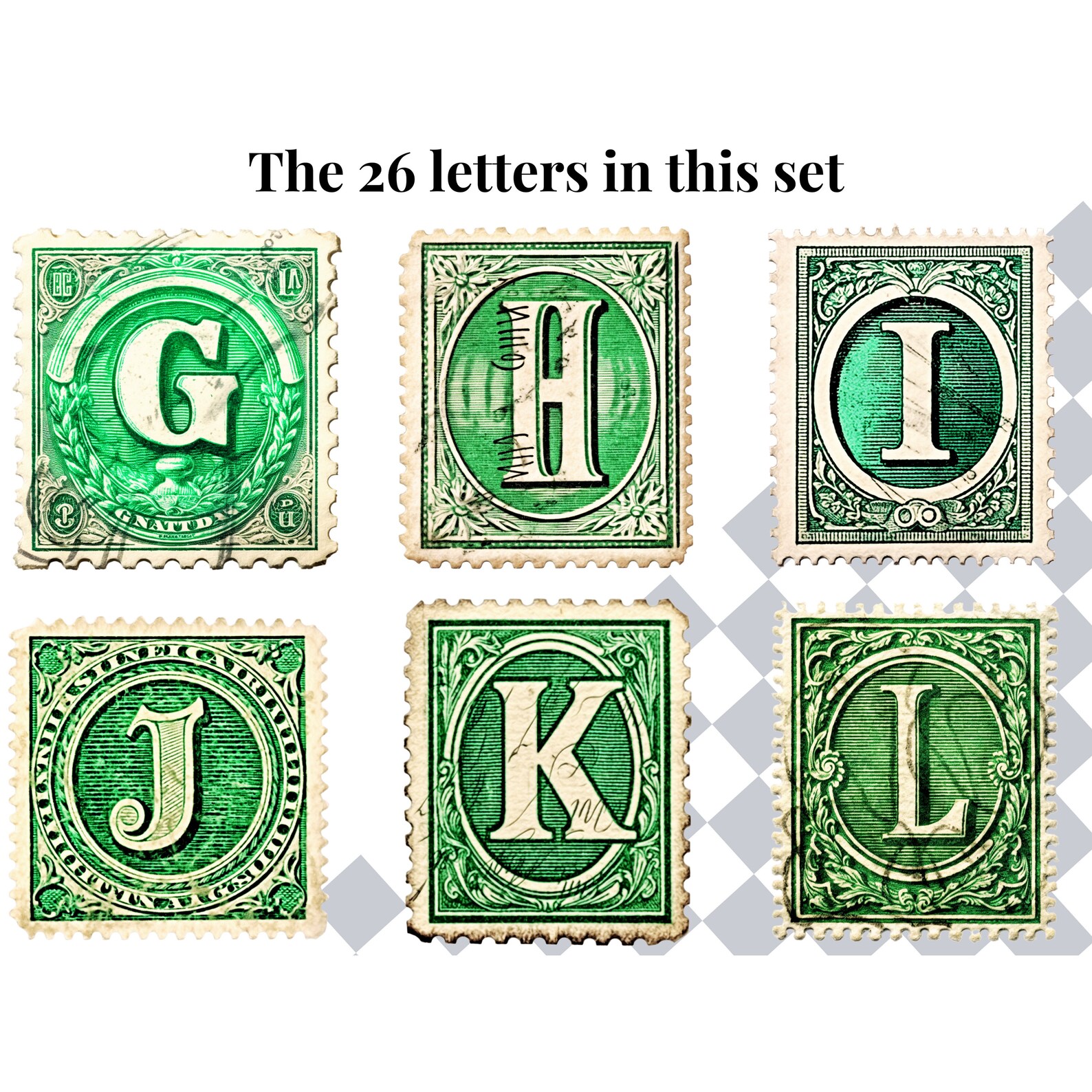 PNG Alphabet Letters | Clipart Green Postage Stamps | Fancy Font ...