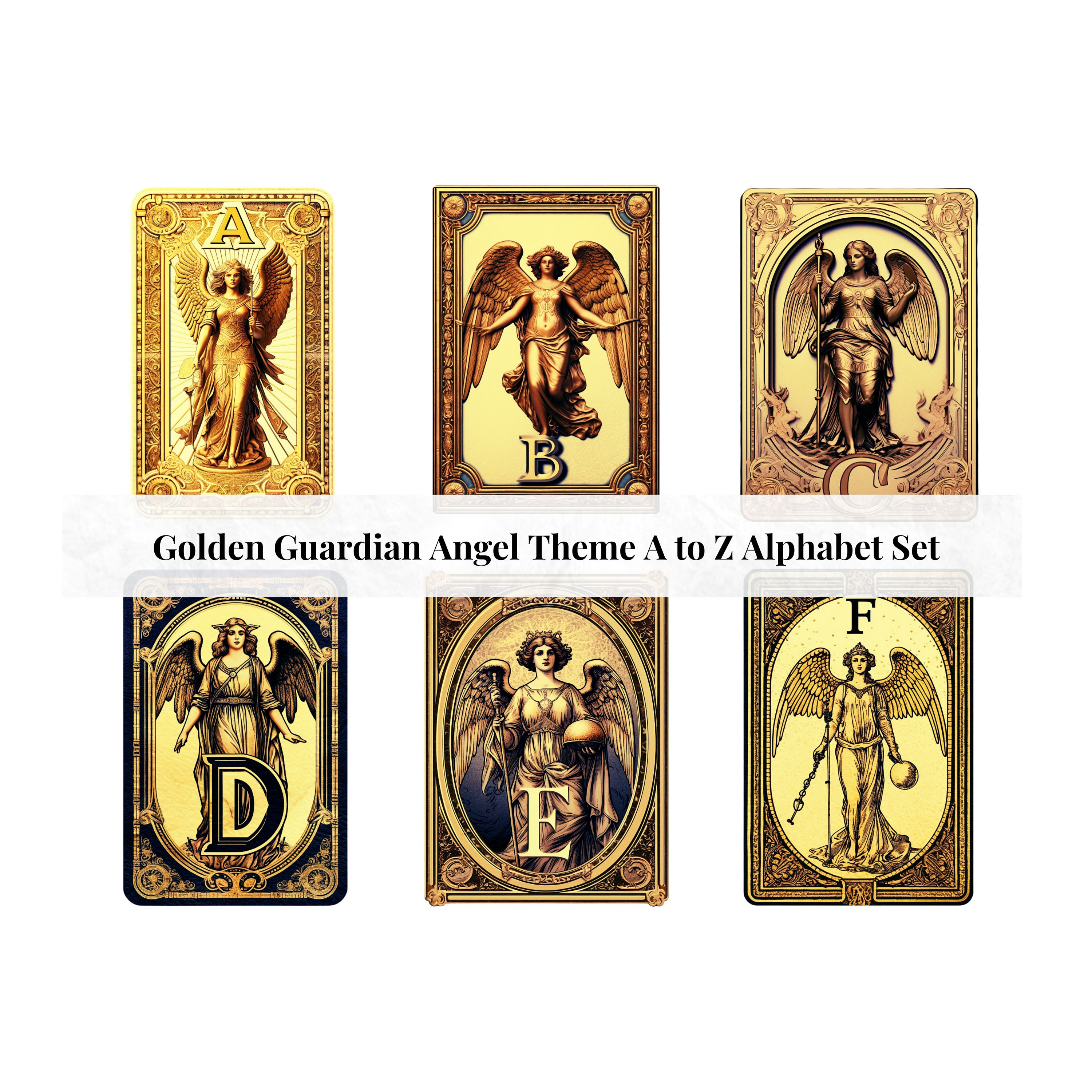 Guardian Angel Digital Paper for Digital Download Vintage Ephemera Gold ...