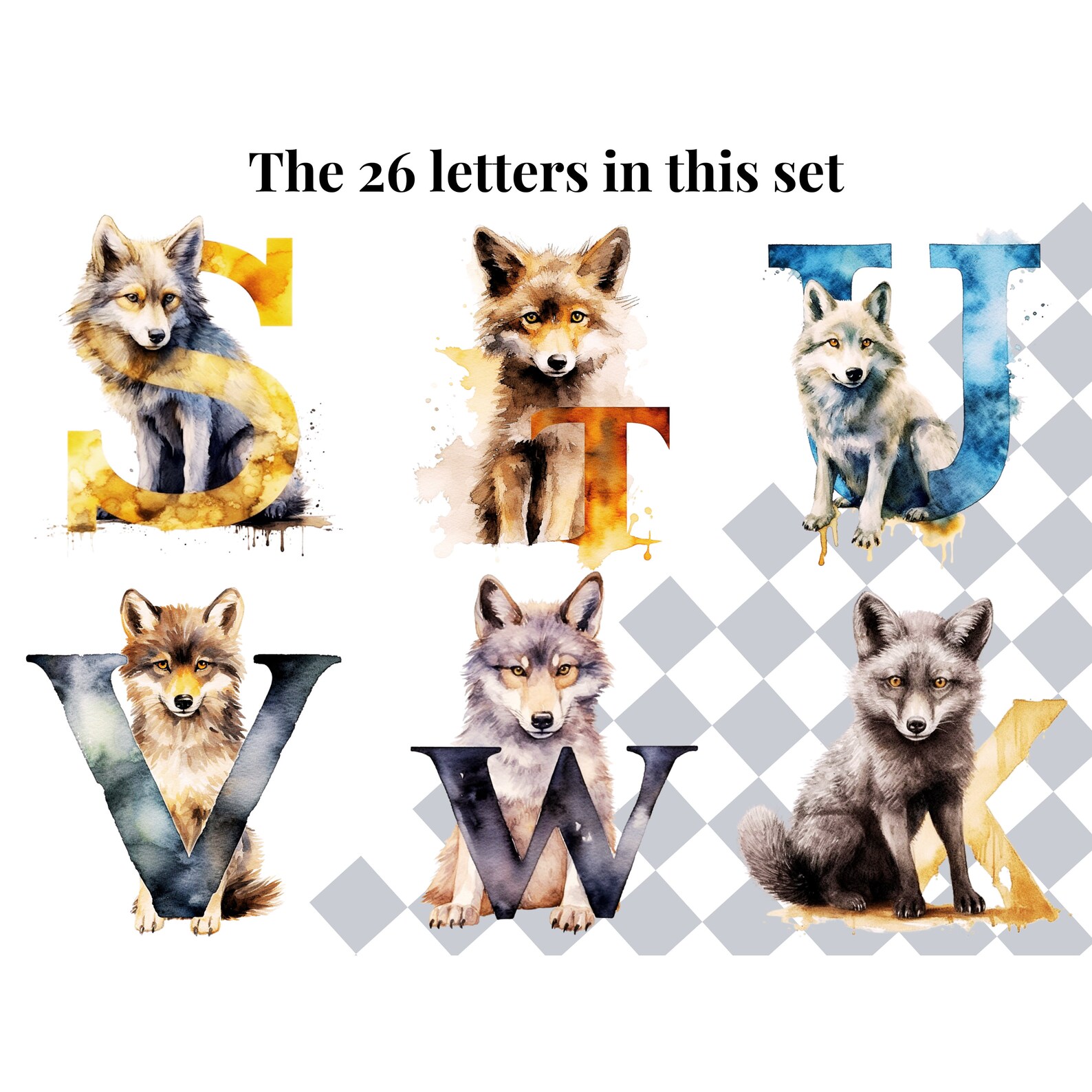 Wolf Clipart Animal Alphabet Watercolor Letters PNG for Wolves Woodland ...