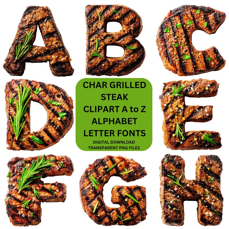 Char Grilled Steak Alphabet Letters | PNG Clipart Font Images | Digital ...