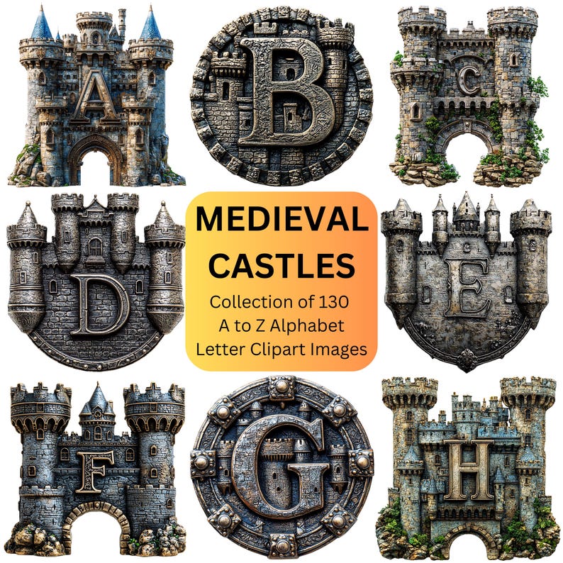 Medieval Clipart Alphabet Letters | PNG Fonts | Castle Typography ...