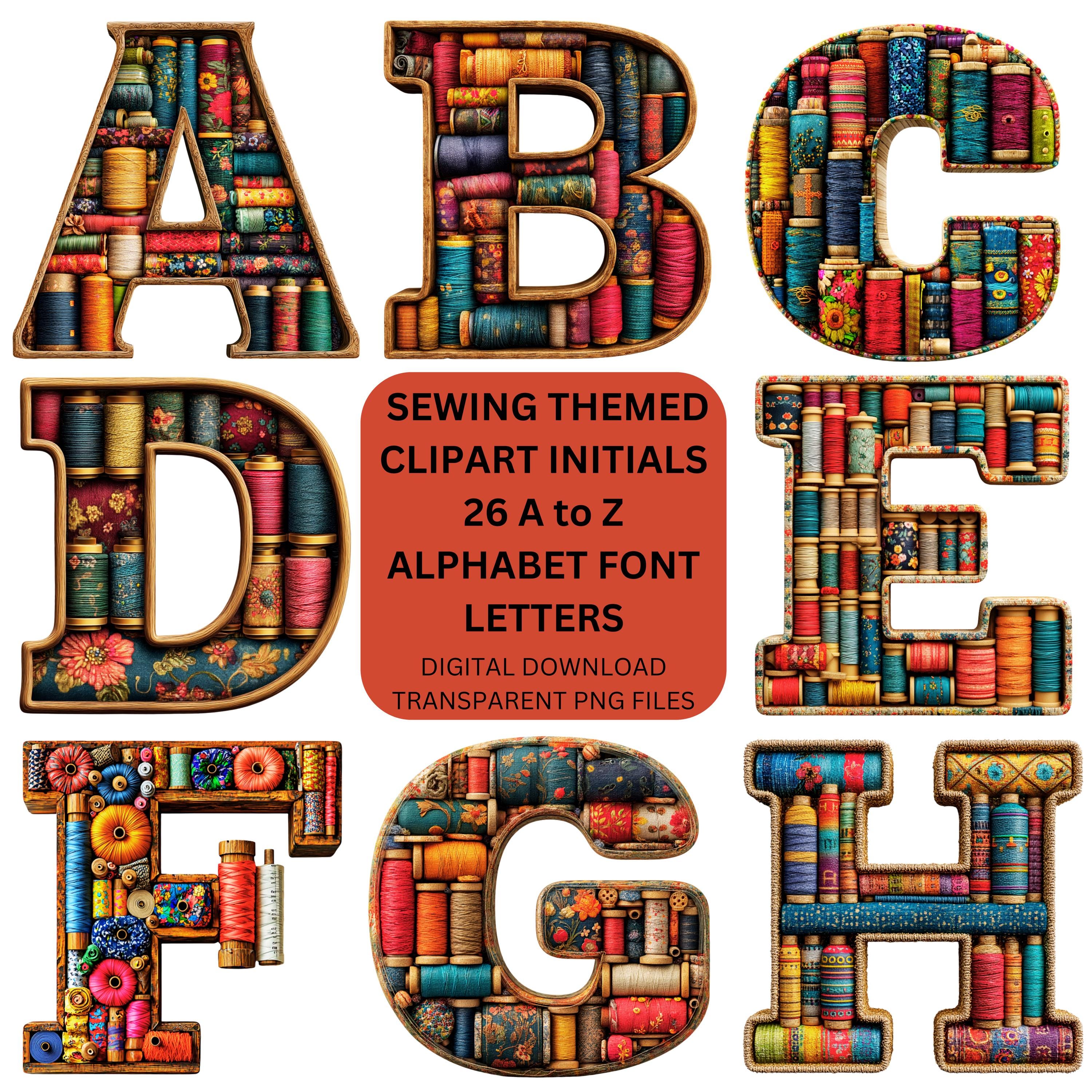 Sewing Clipart Alphabet Letters | PNG Craft Fonts | Decorative ...