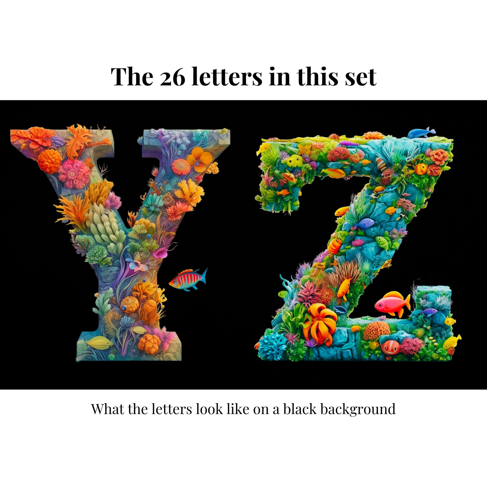 Under the Sea Printable Alphabet Letters and Numbers Fish Clipart PNG ...