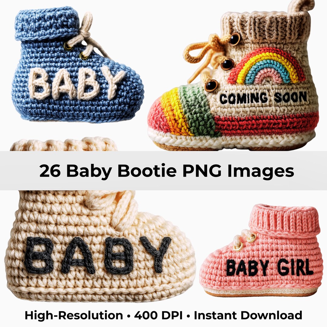 Baby Booties PNG Clipart Bundle | Crochet Word Art Illustrations ...