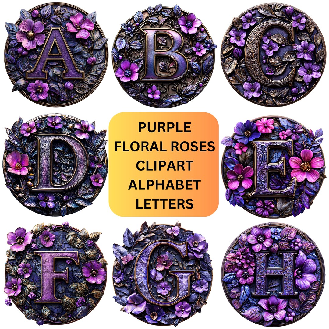 Purple Rose Clipart Alphabet Letters – Floral PNG Digital Download ...