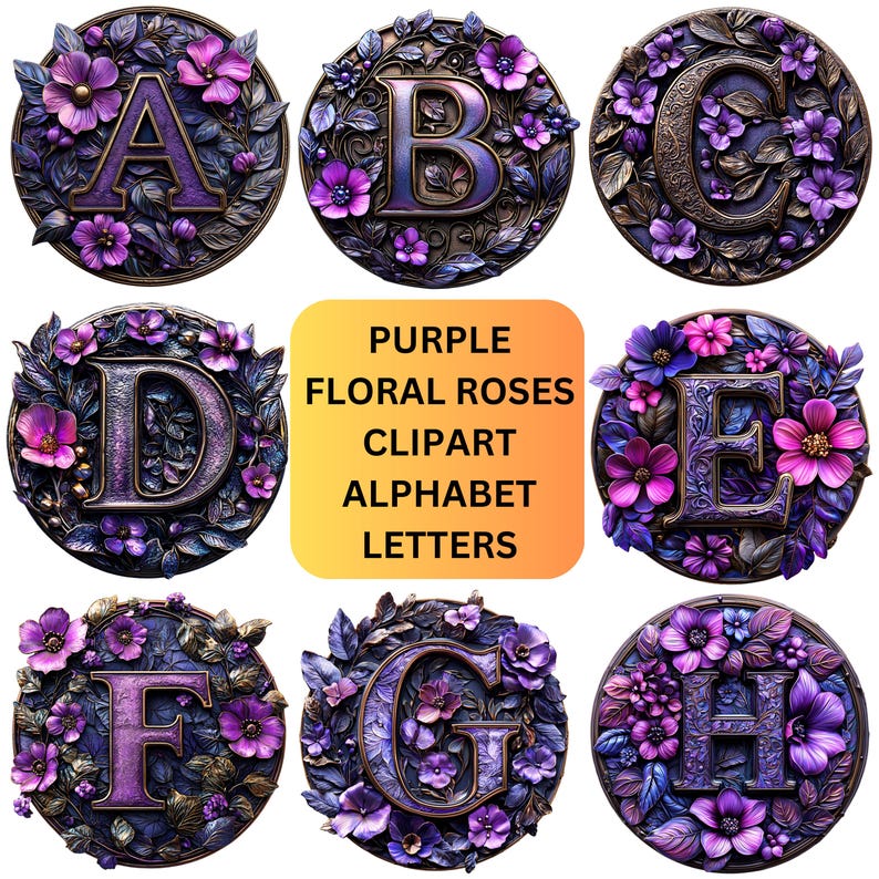Purple Rose Clipart Alphabet Letters – Floral PNG Digital Download ...