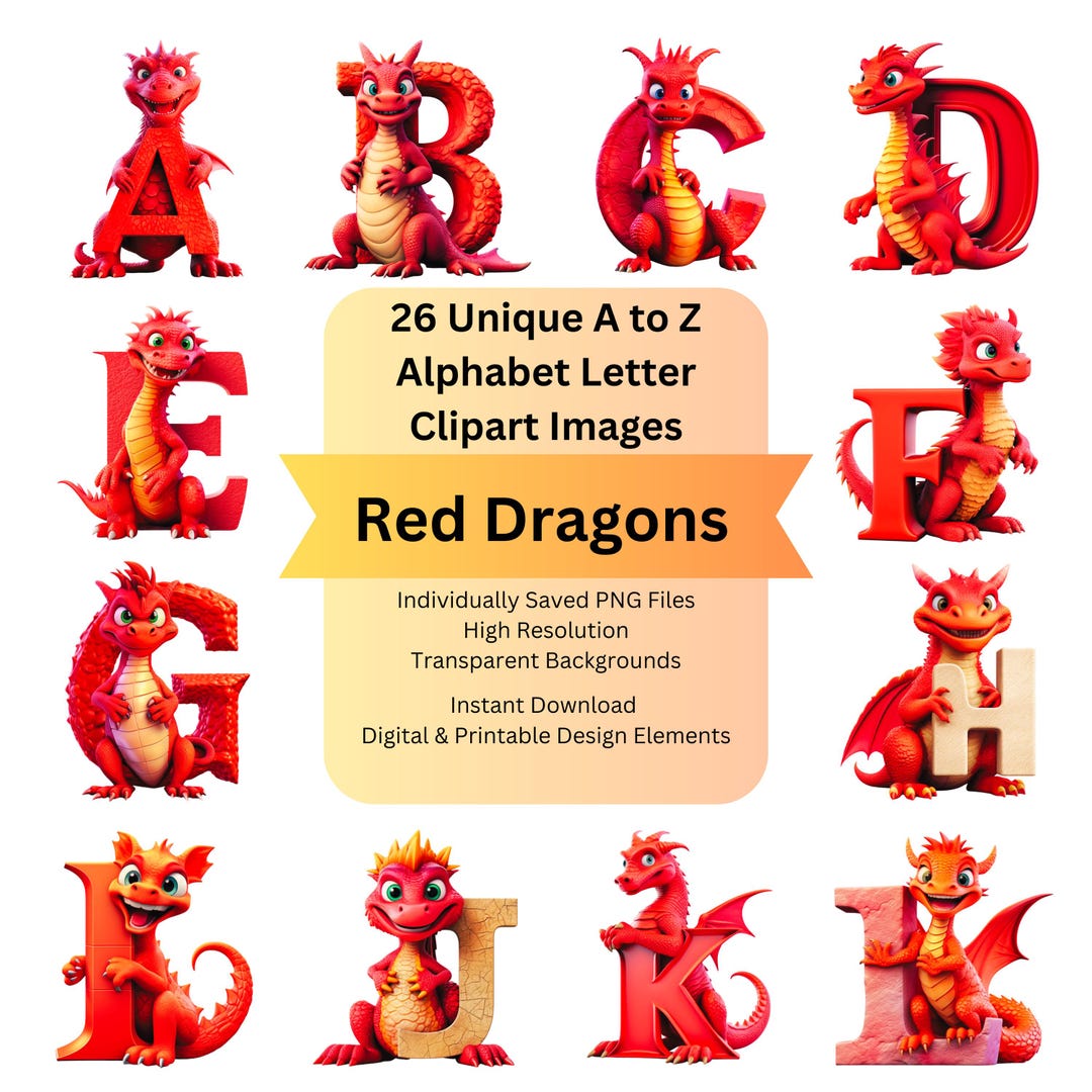 Dragon Clipart Alphabet Letters PNG for Animal Alphabet Decorative ...