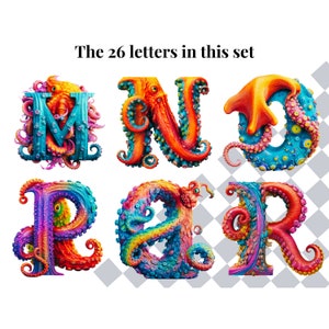 Octopus Clipart Animal Alphabet Letters PNG for Under the Sea Cute ...