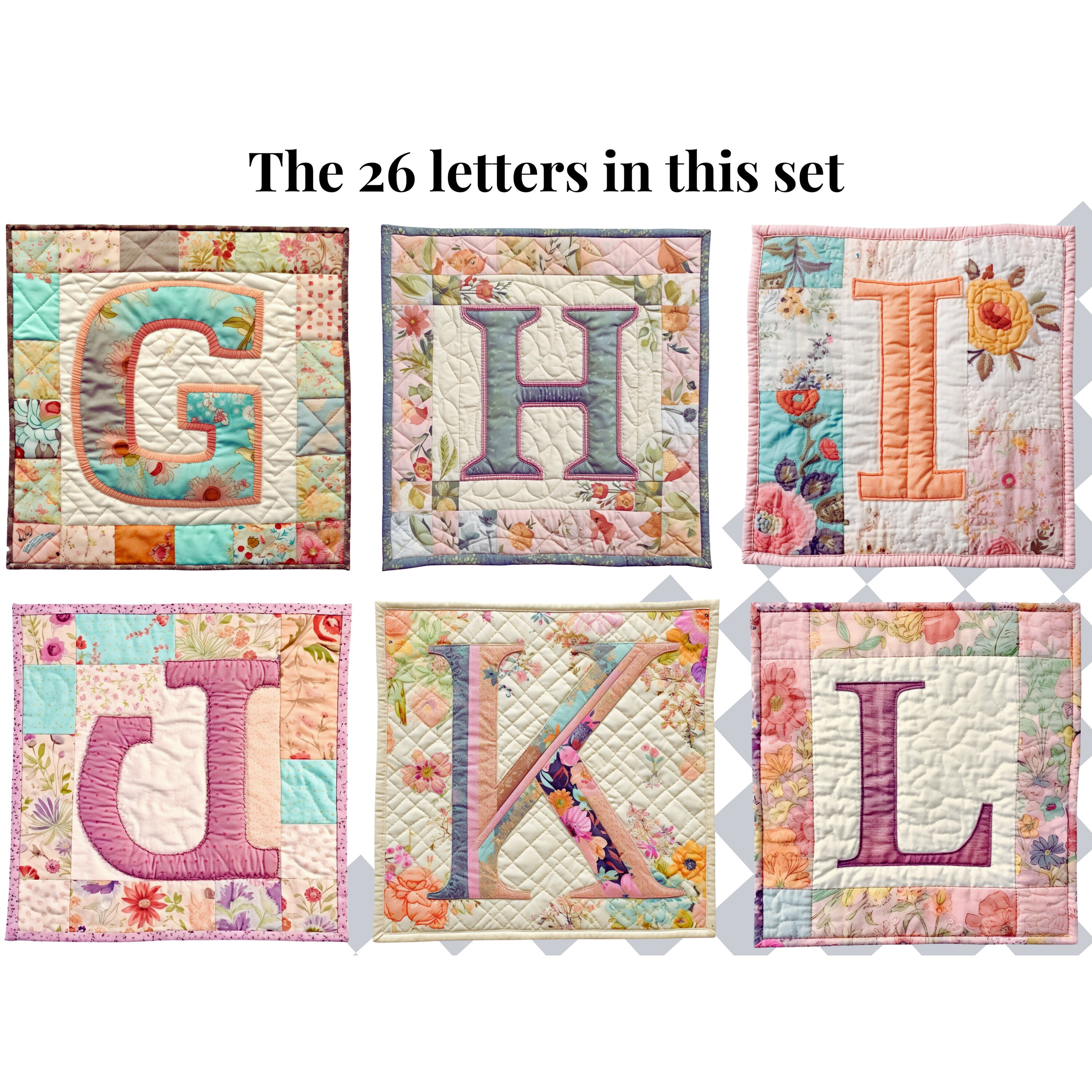 Floral Quilt Alphabet Letters Clipart | PNG Fonts for Journals ...