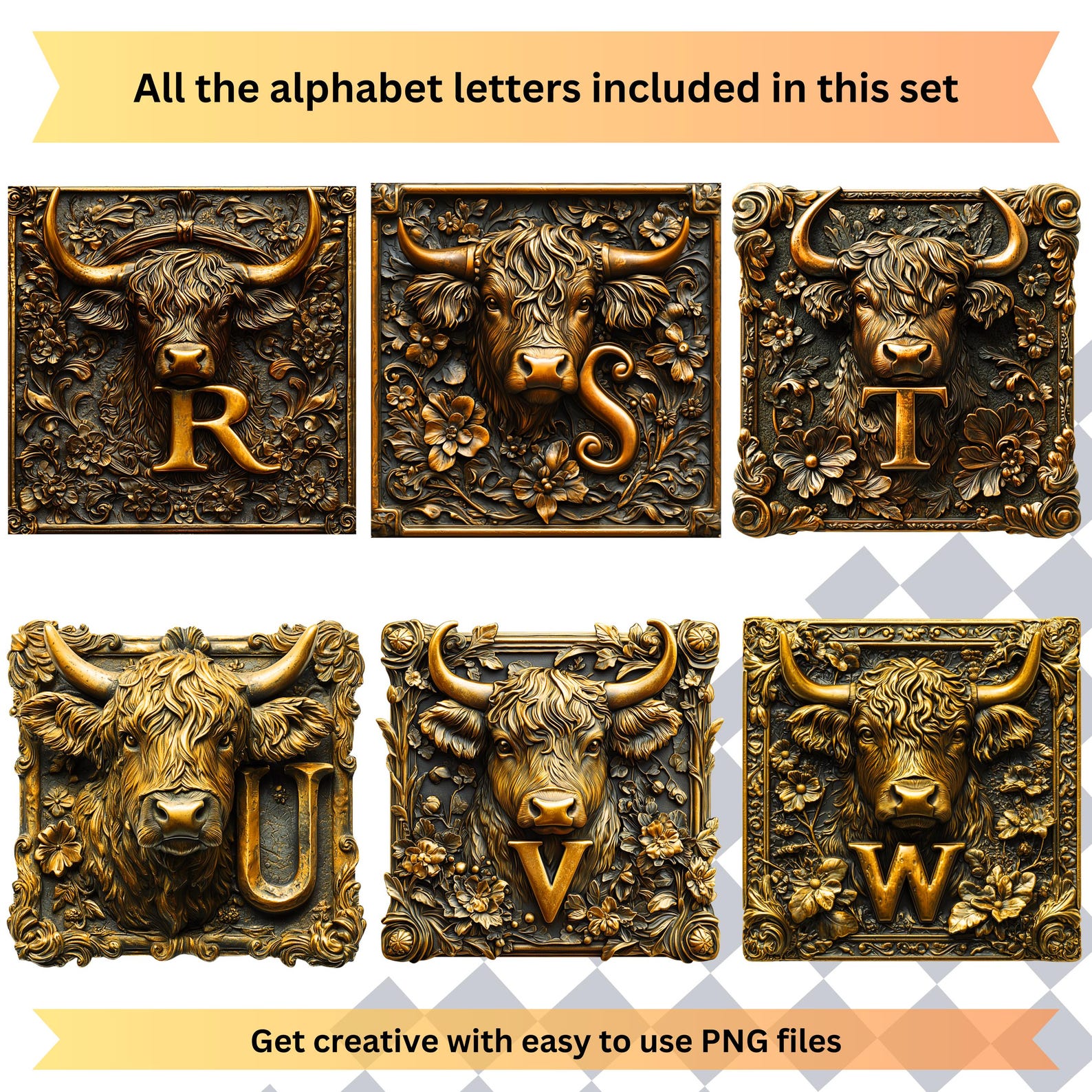 Highland Cow Clipart Farm Animal PNG Alphabet Letters for Fonts for ...