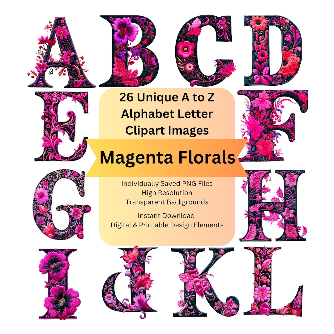 Floral Clipart Alphabet Letters PNG Files for Flower Digital Download ...