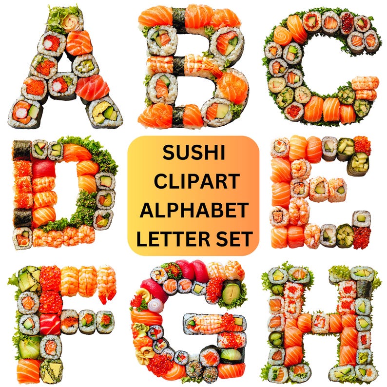 Sushi Clipart Alphabet Letters | Japanese Food PNG Images | Digital ...