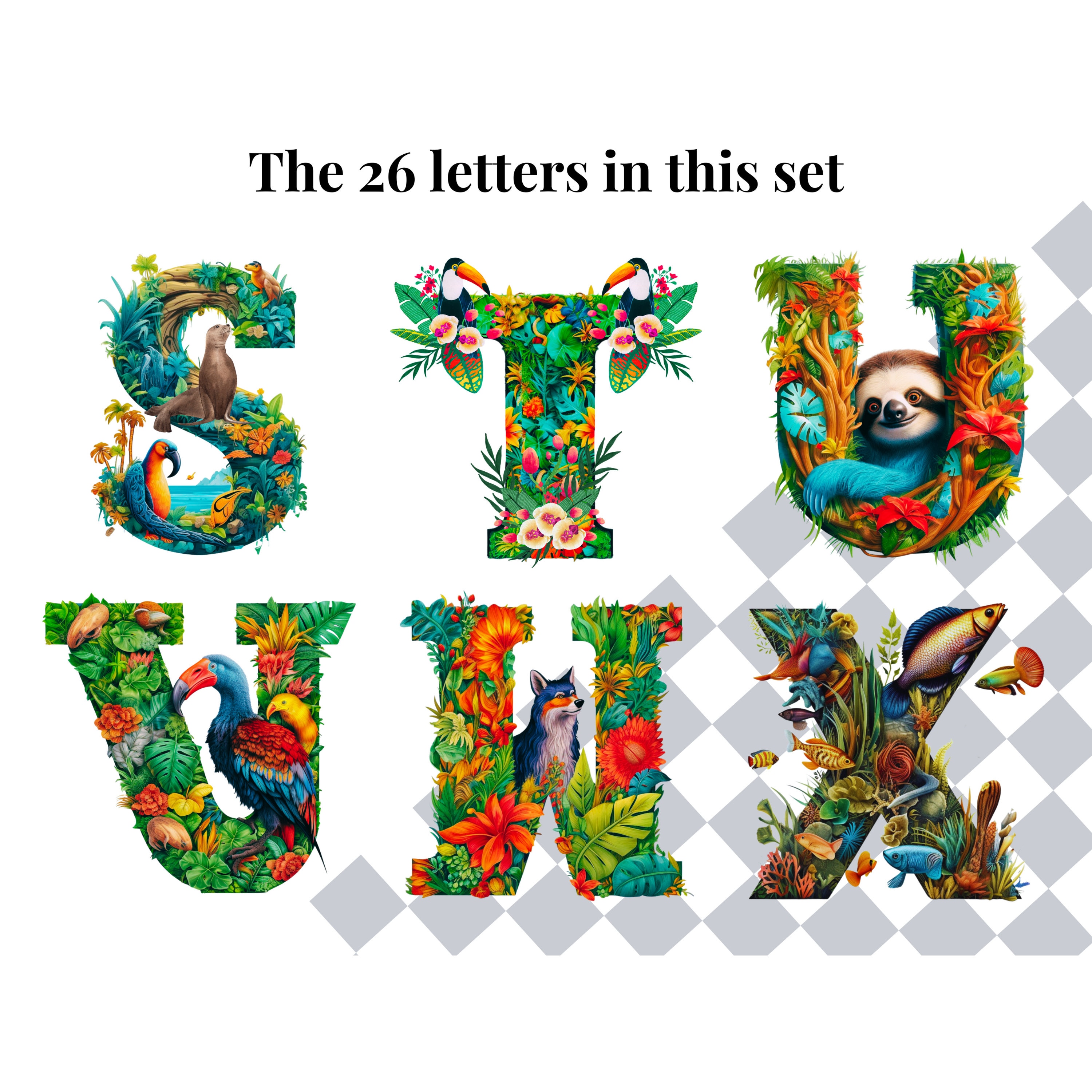 Jungle Animal Alphabet Clipart Commercial Use Digital Art for Banners ...