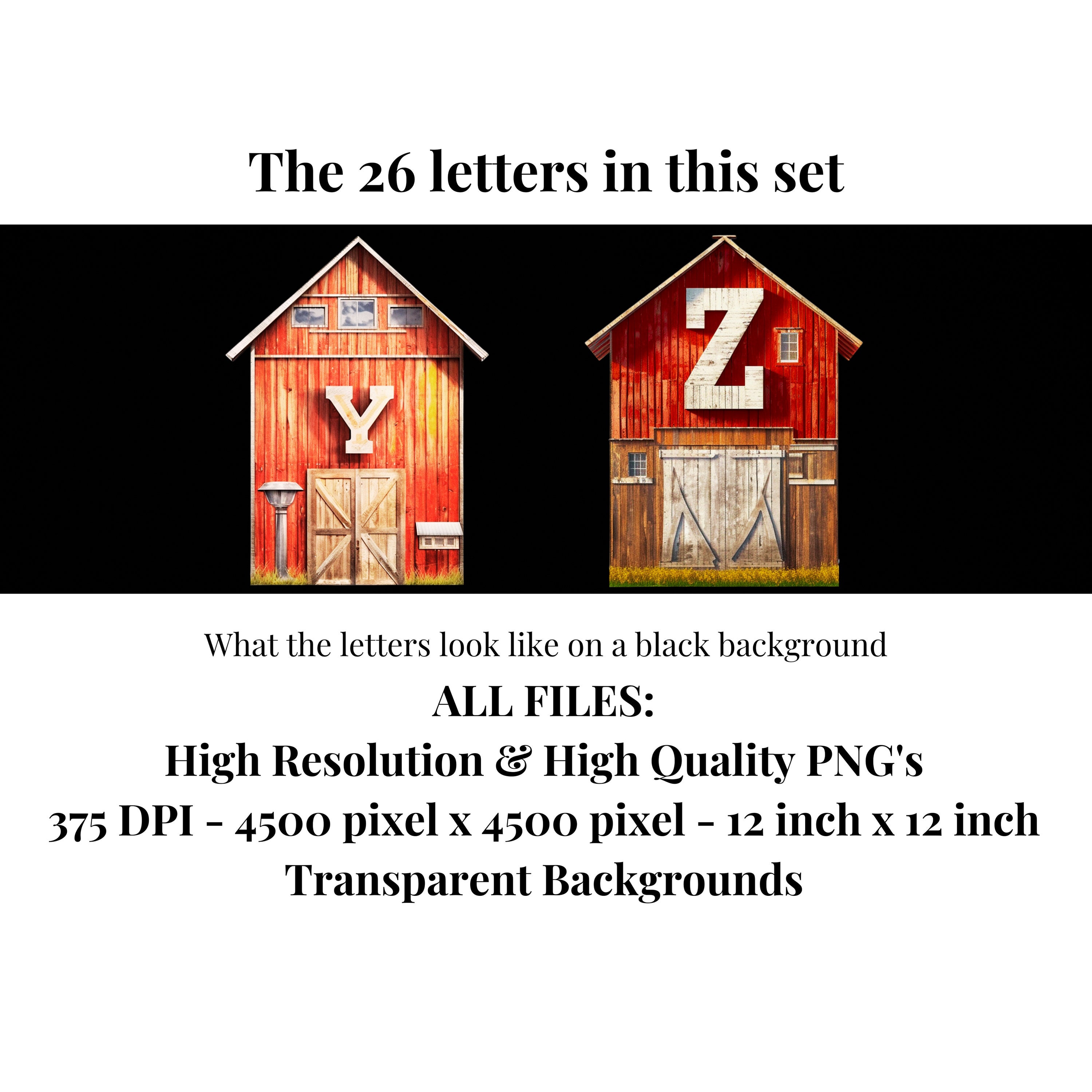 Farm Barn Clipart Alphabet Letters PNG Files for Farmhouse Digital ...