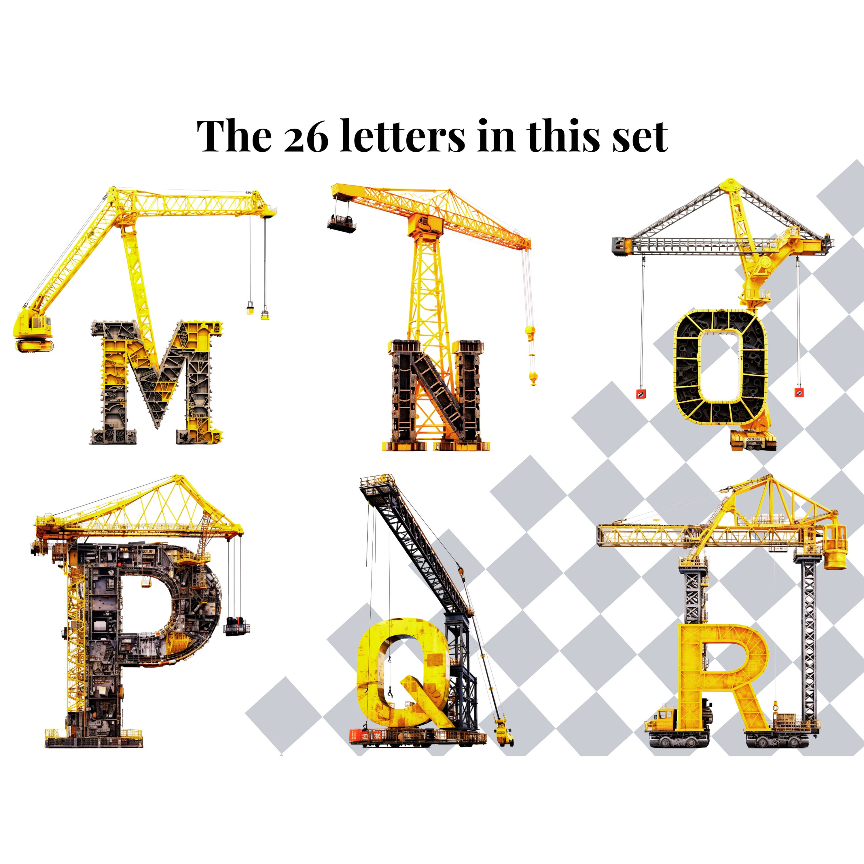 Crane Clipart Alphabet Letters | Construction A-Z Font Bundle | Builder ...