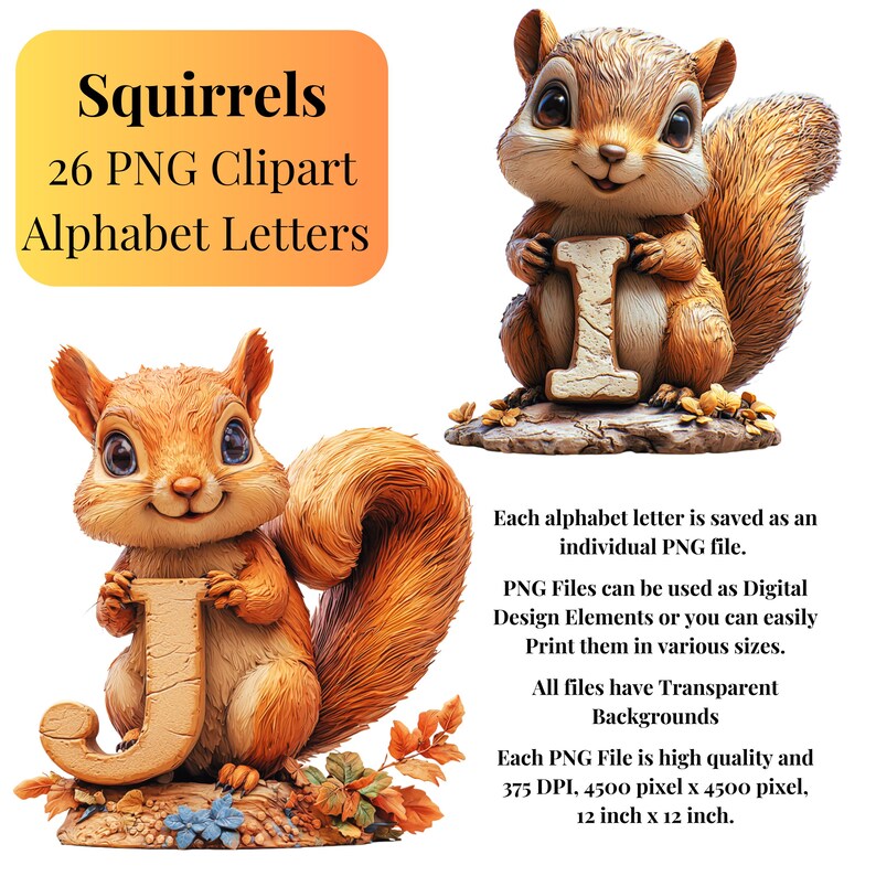 Woodland Animal Clipart Letters | Squirrel Alphabet PNG Bundle ...