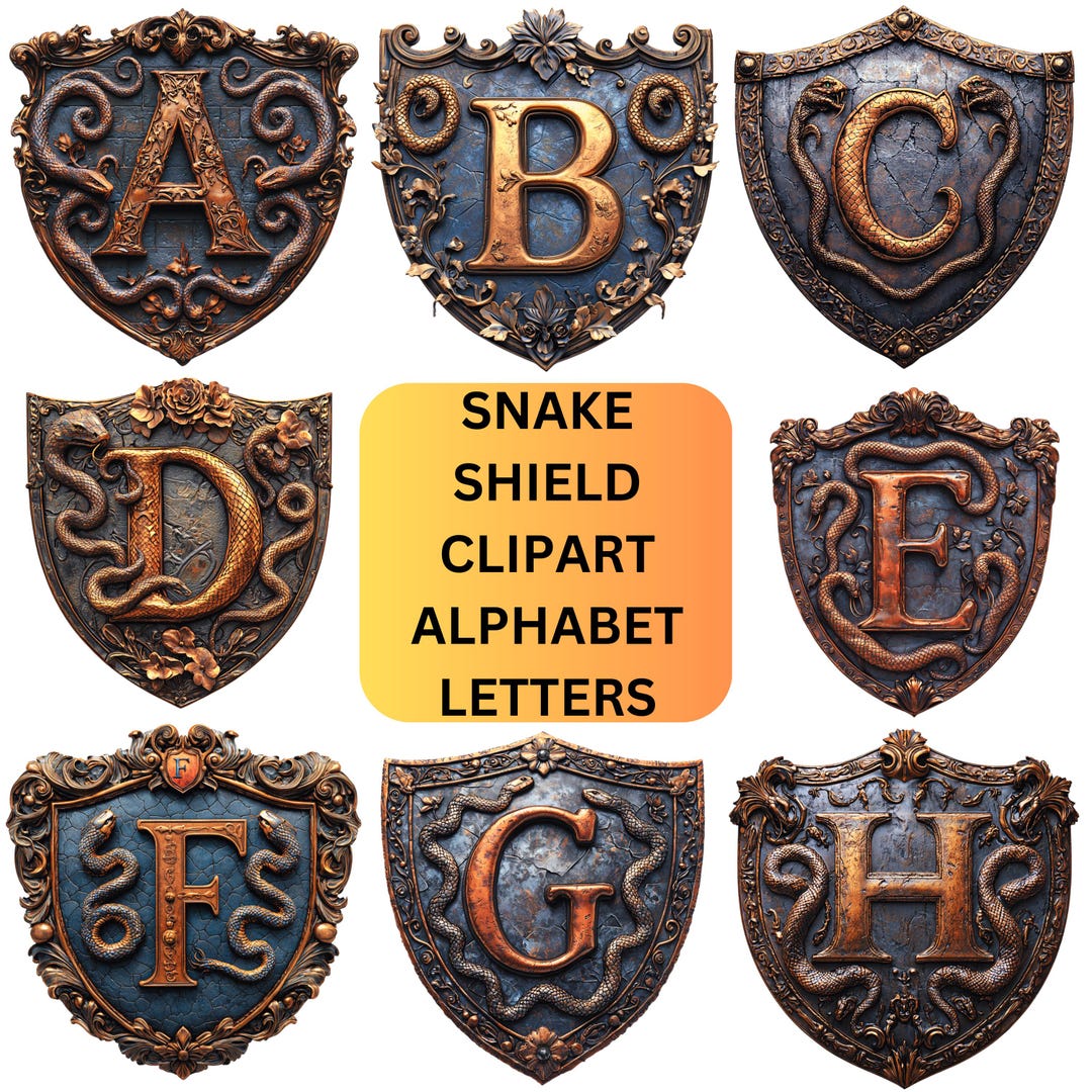Fantasy Clipart Snake on Shield PNG Files, Animal Alphabet Letters ...