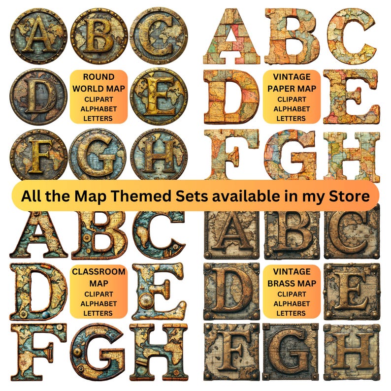 Map Alphabet Clipart | PNG Letter Set for Classroom Decor & Travel ...