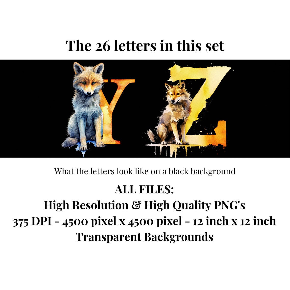 Wolf Clipart Animal Alphabet Watercolor Letters PNG for Wolves Woodland ...