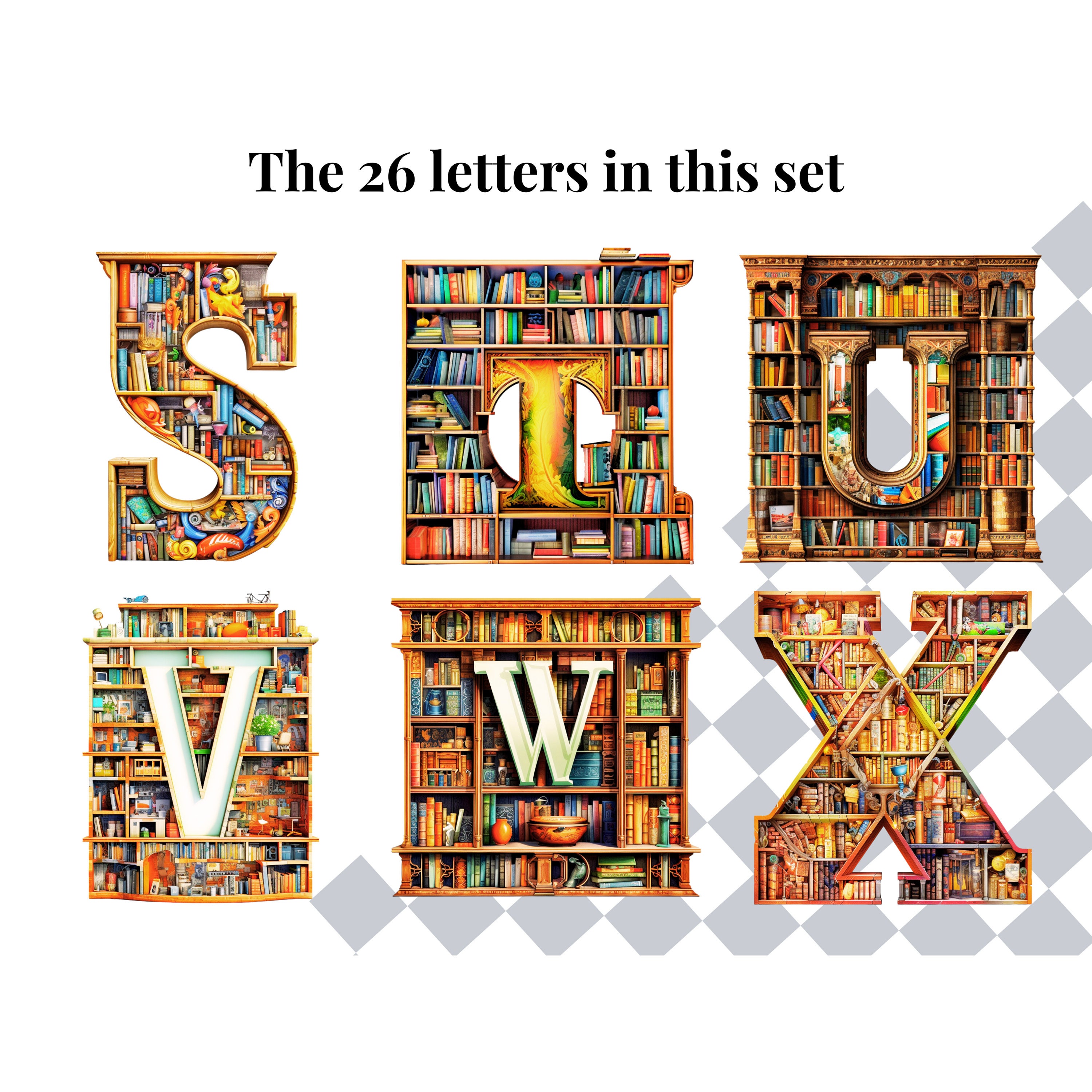 Library Clipart Alphabet Letters PNG Files for Digital Download ...