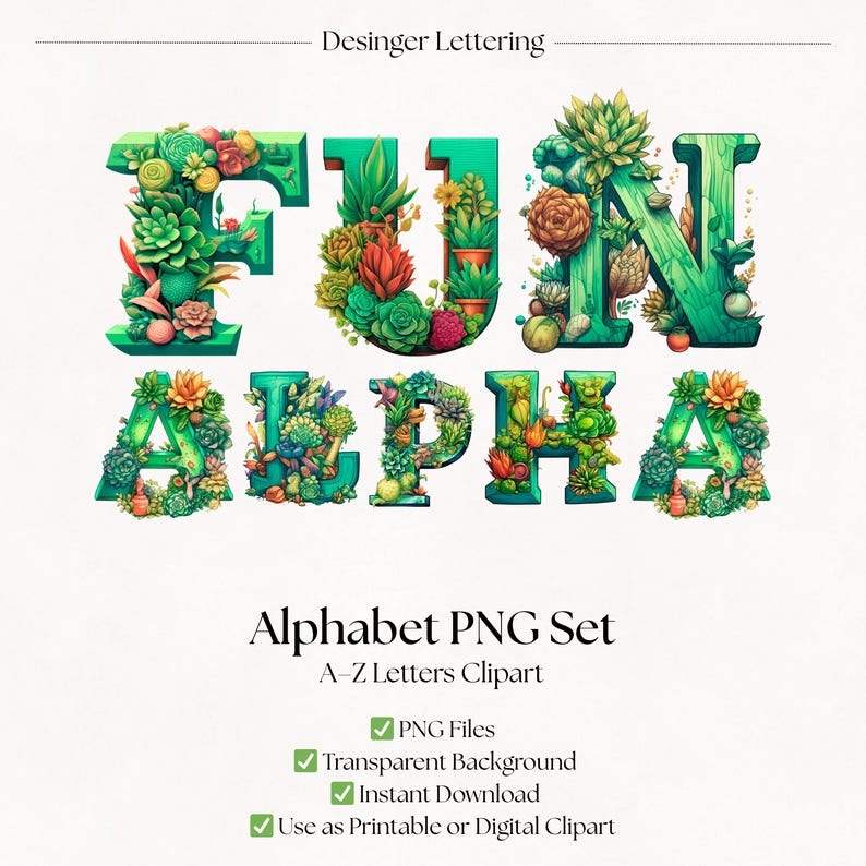 Succulent Clipart Alphabet Letters | Botanical PNG Fonts | Green ...