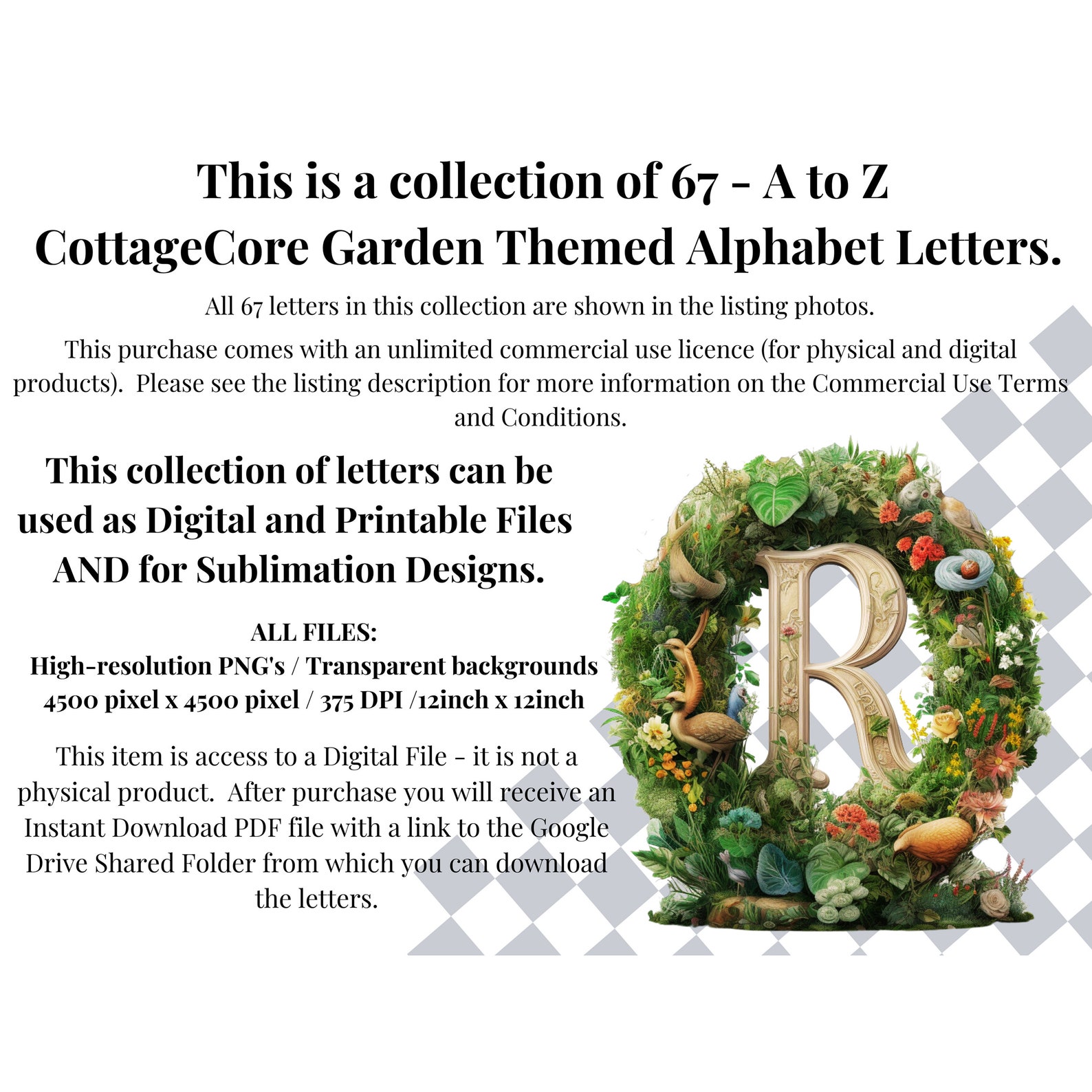 Cottage Core Clipart Alphabet Letters PNG Files for Digital Download ...