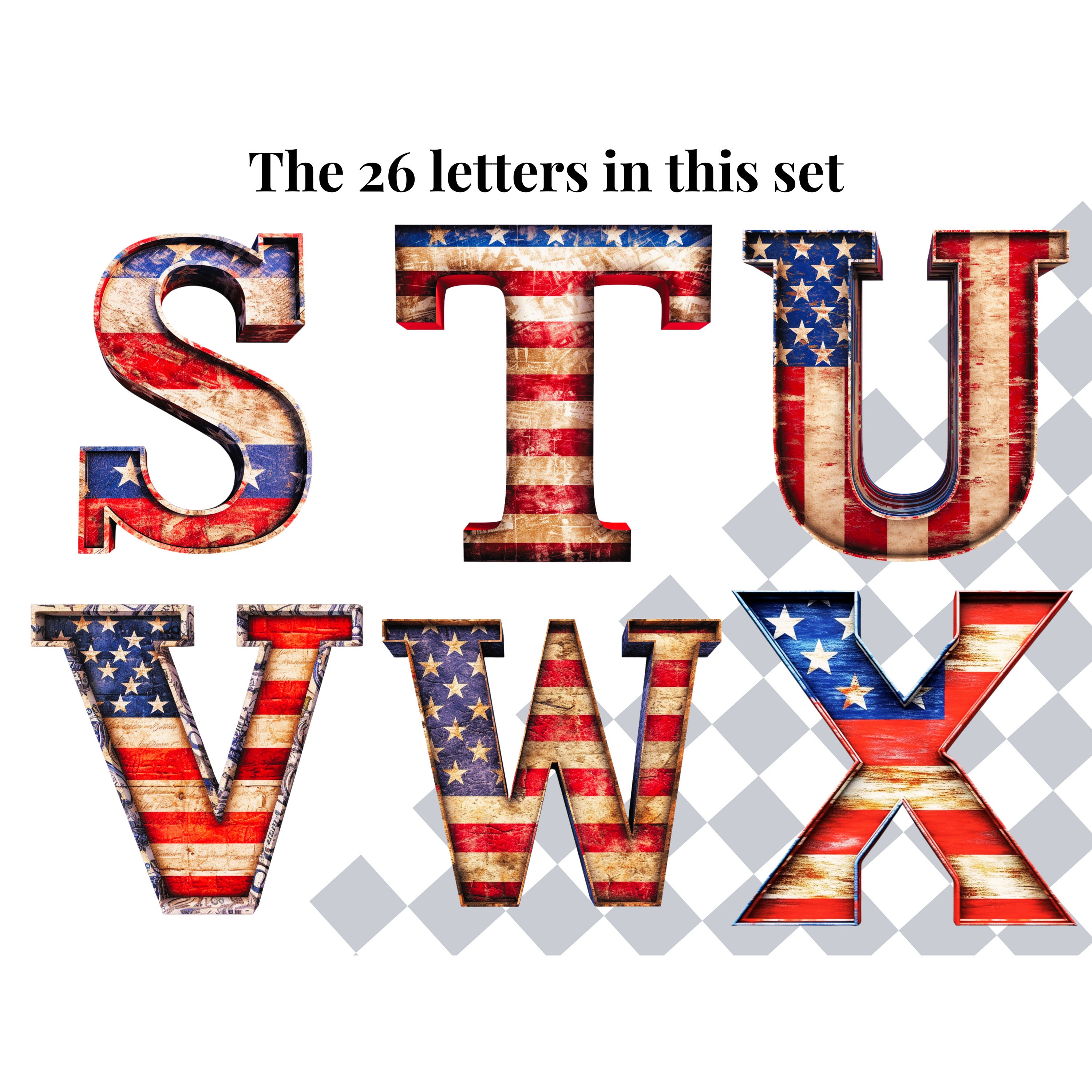 Rustic American Flag Letters PNG, USA Alphabet Sublimation Bundle ...