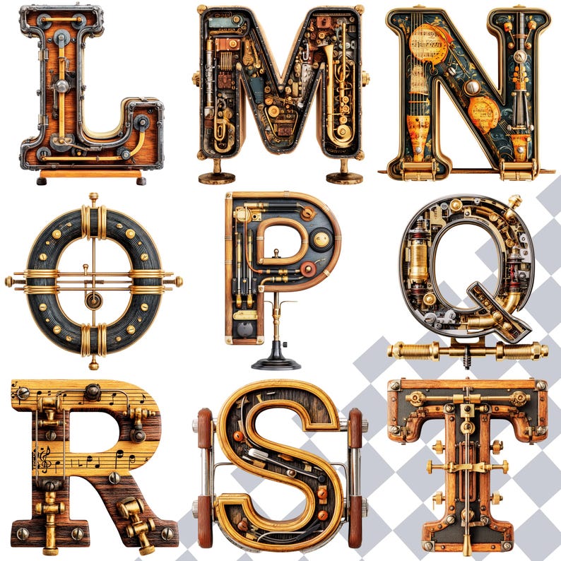 Retro Music Clipart Alphabet: Vintage Musical Font (PNG Digital ...