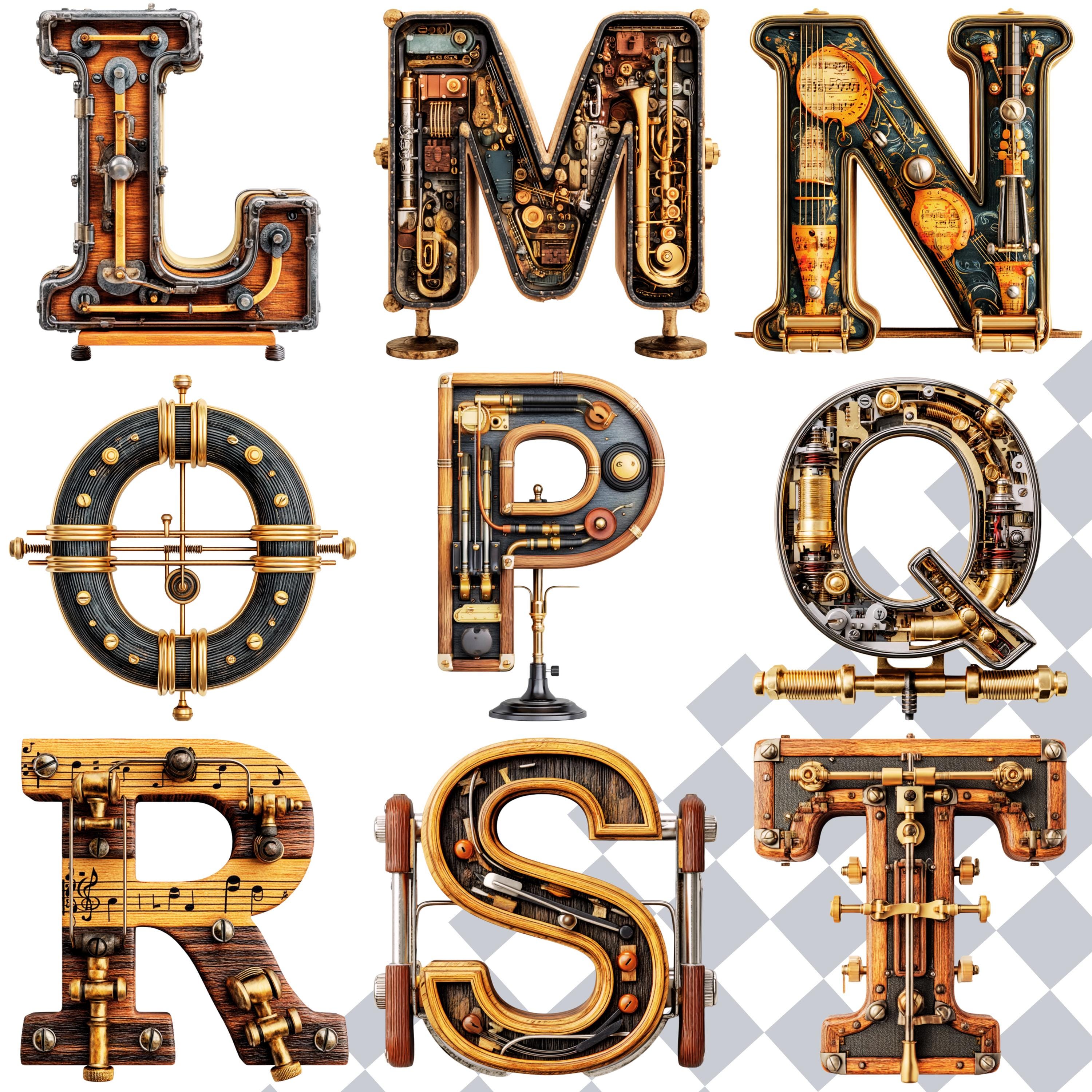 Retro Music Clipart Alphabet: Vintage Musical Font (PNG Digital ...