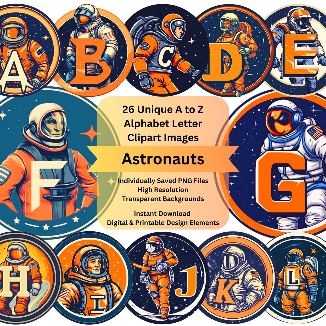 Astronaut Alphabet Clipart: Space Letters, NASA Font (digital Download ...