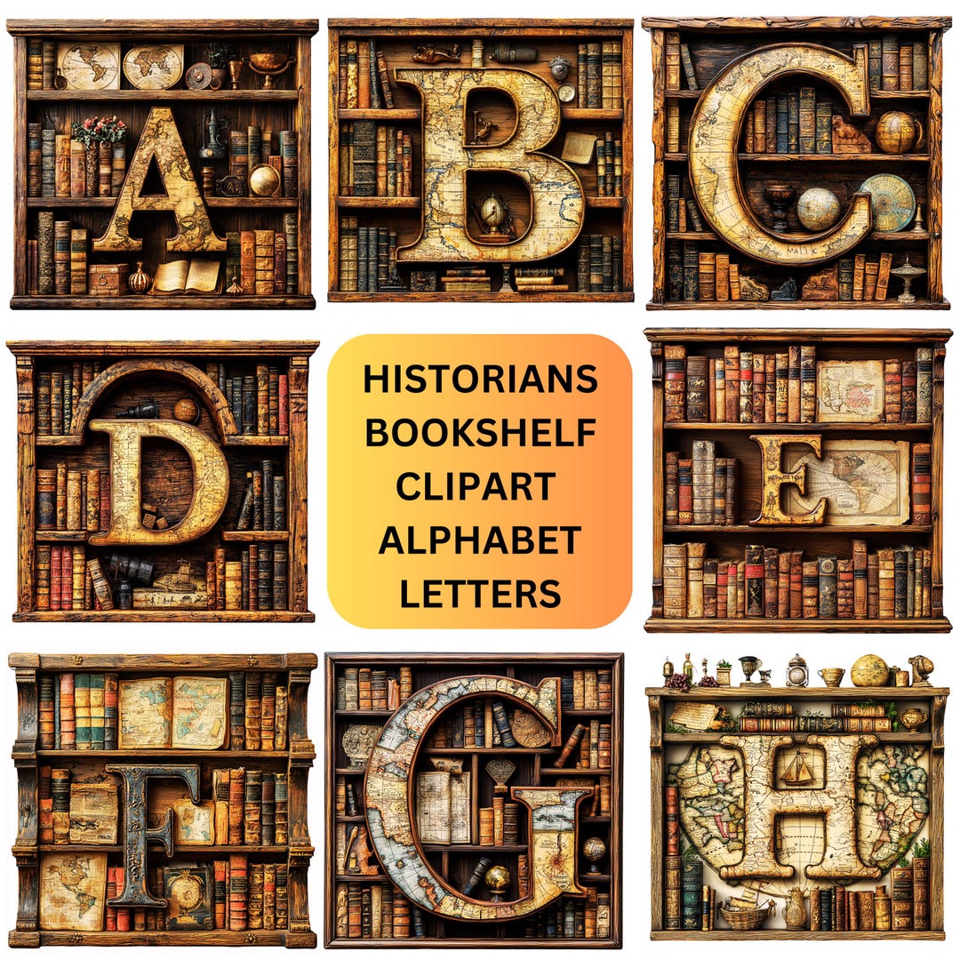 Historians Bookshelf Alphabet Letters for Cricut & Silhouette Clip Art ...