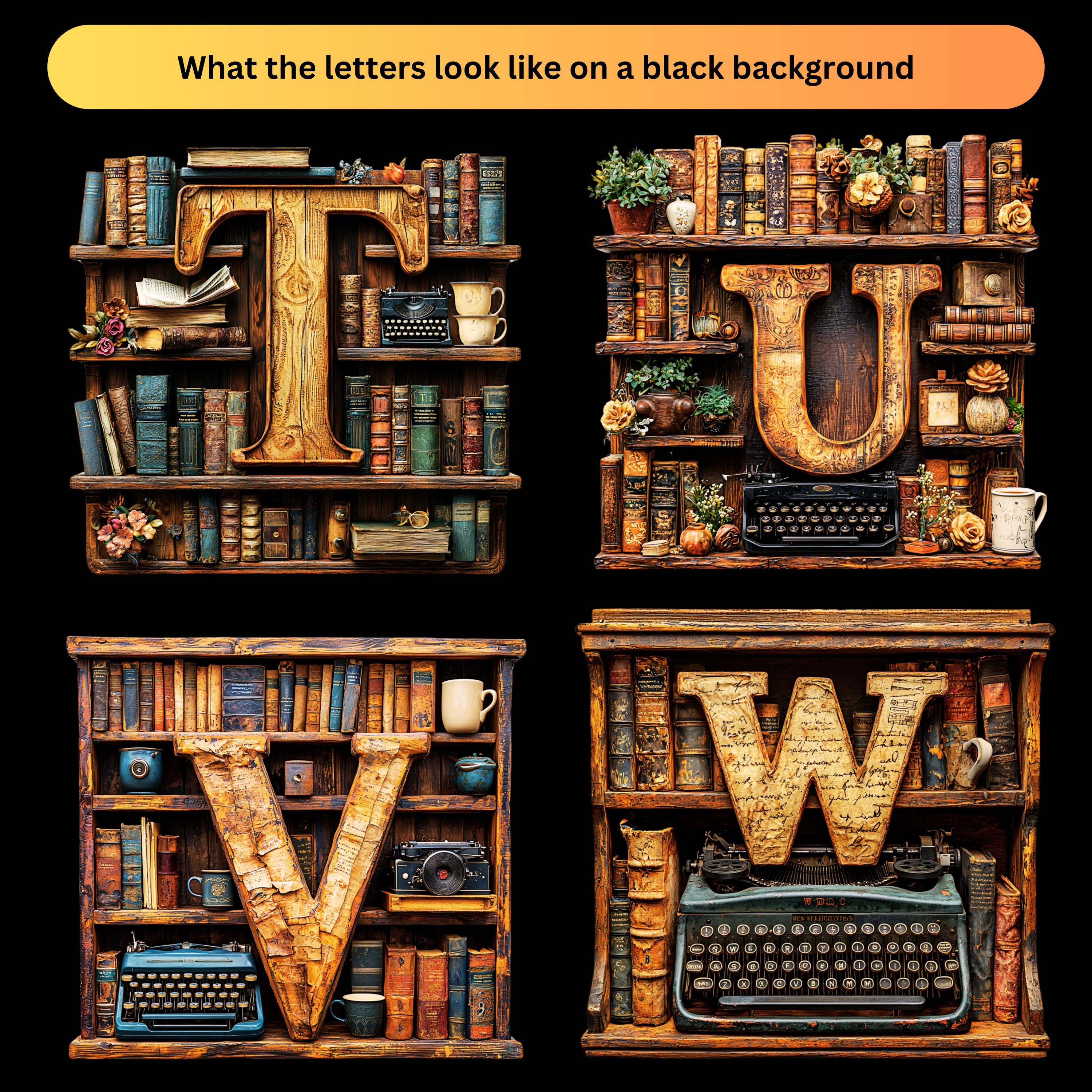 Book Clipart Alphabet Letters | Rustic Bookshelf PNG Images | Library ...